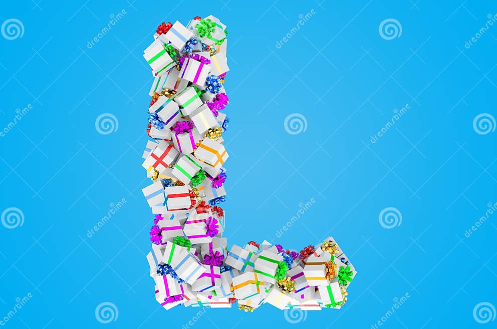 Letter L from Gift Boxes, 3D Rendering Stock Illustration ...