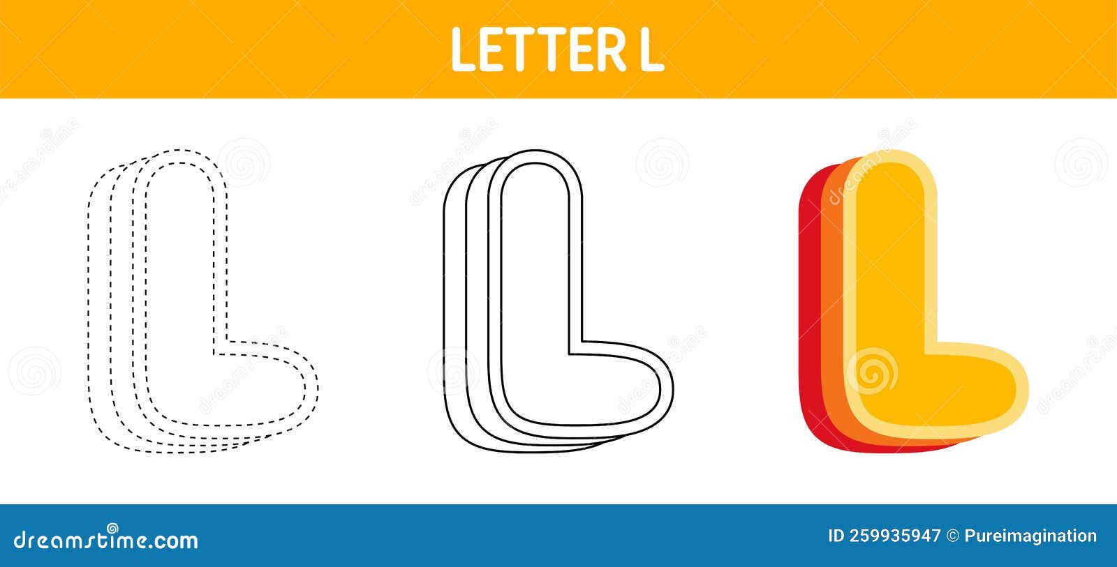 Letter L Orange Tracing and Coloring Sheet for Kids Vektor Abbildung ...