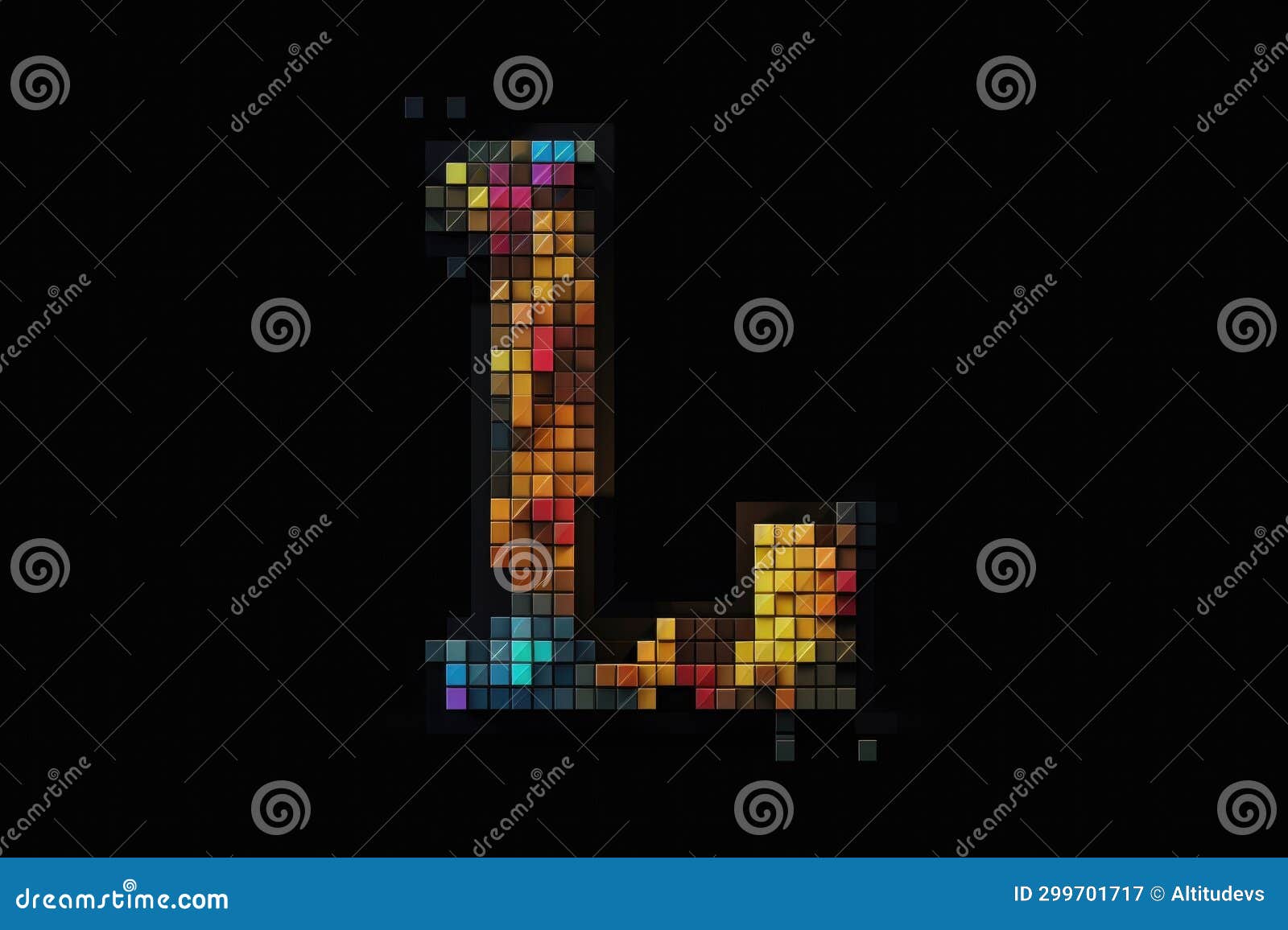 Letter L, Pixel Art Style, on Black Background Stock Illustration ...