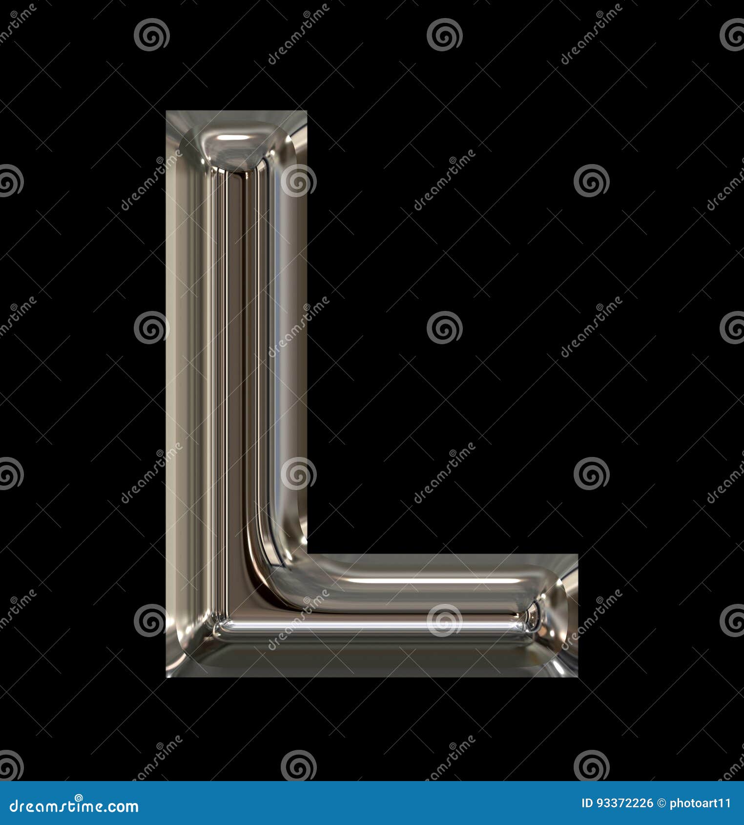 Letter L Rounded Shiny Silver Isolated on Black Stock Illustration ...
