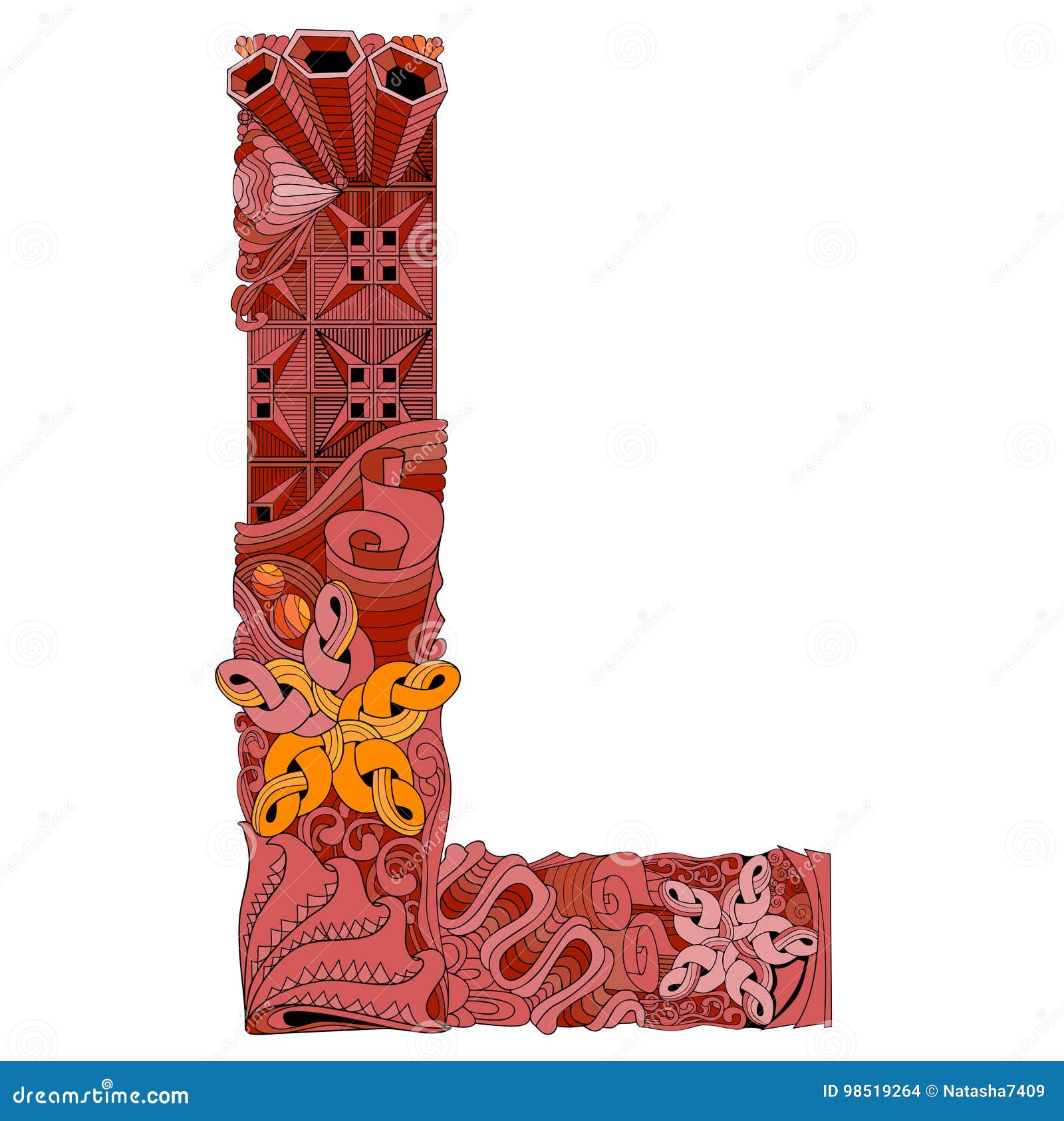 Letter L Zentangle. Vector Decorative Object Stock Vector ...