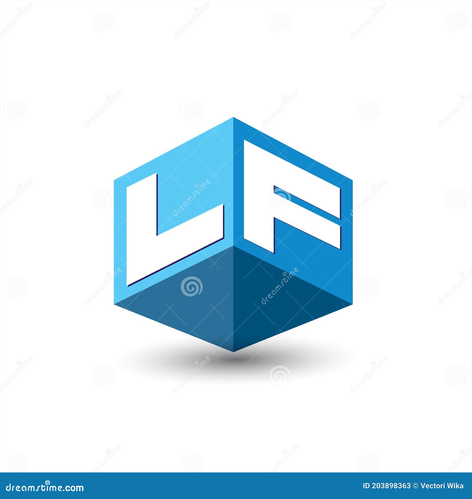 Letter LF Logo in Hexagon Shape and Blue Background, Cube Logo with ...