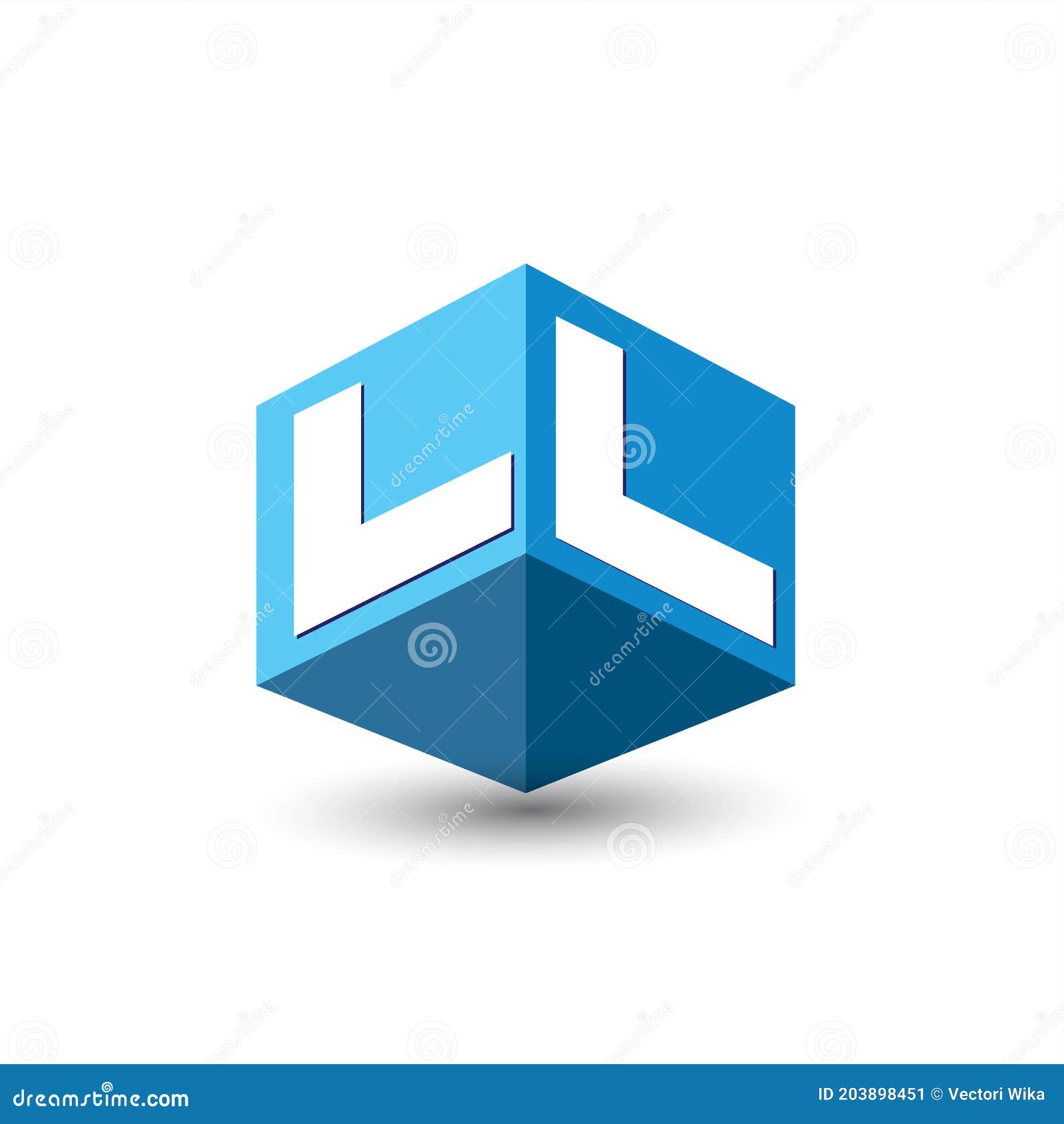 Letter LL Logo in Hexagon Shape and Blue Background, Cube Logo with ...
