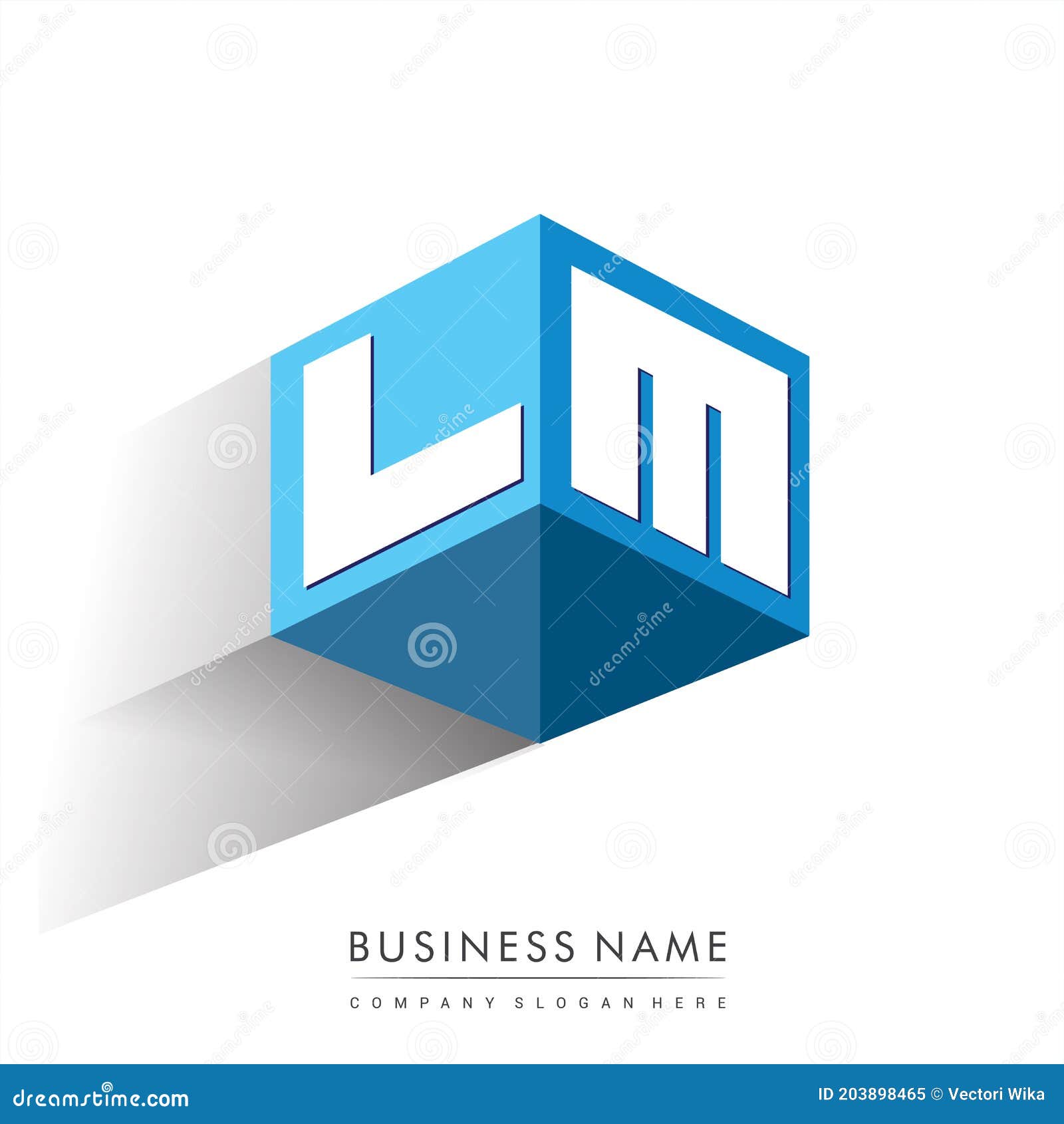 Letter LM Logo in Hexagon Shape and Blue Background, Cube Logo with ...