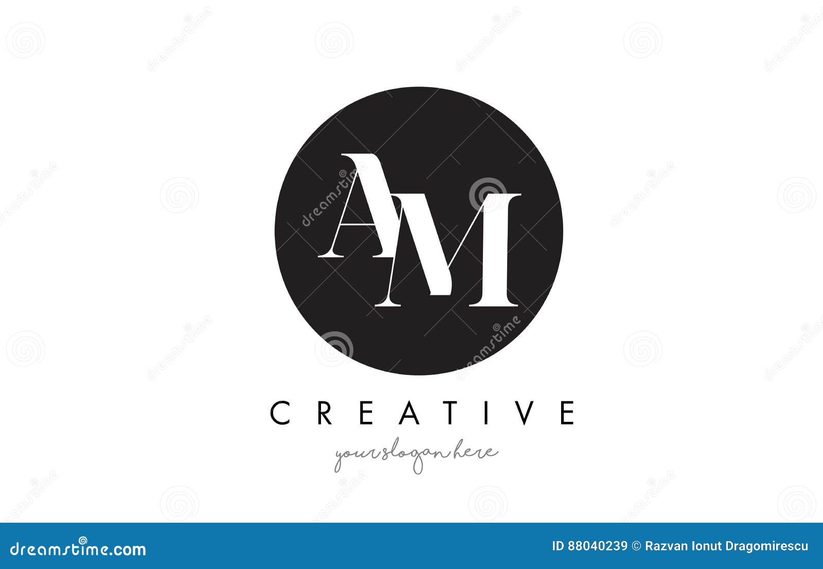 Am Letter Logo Design with Black Circle and Serif Font. Stock Vector ...