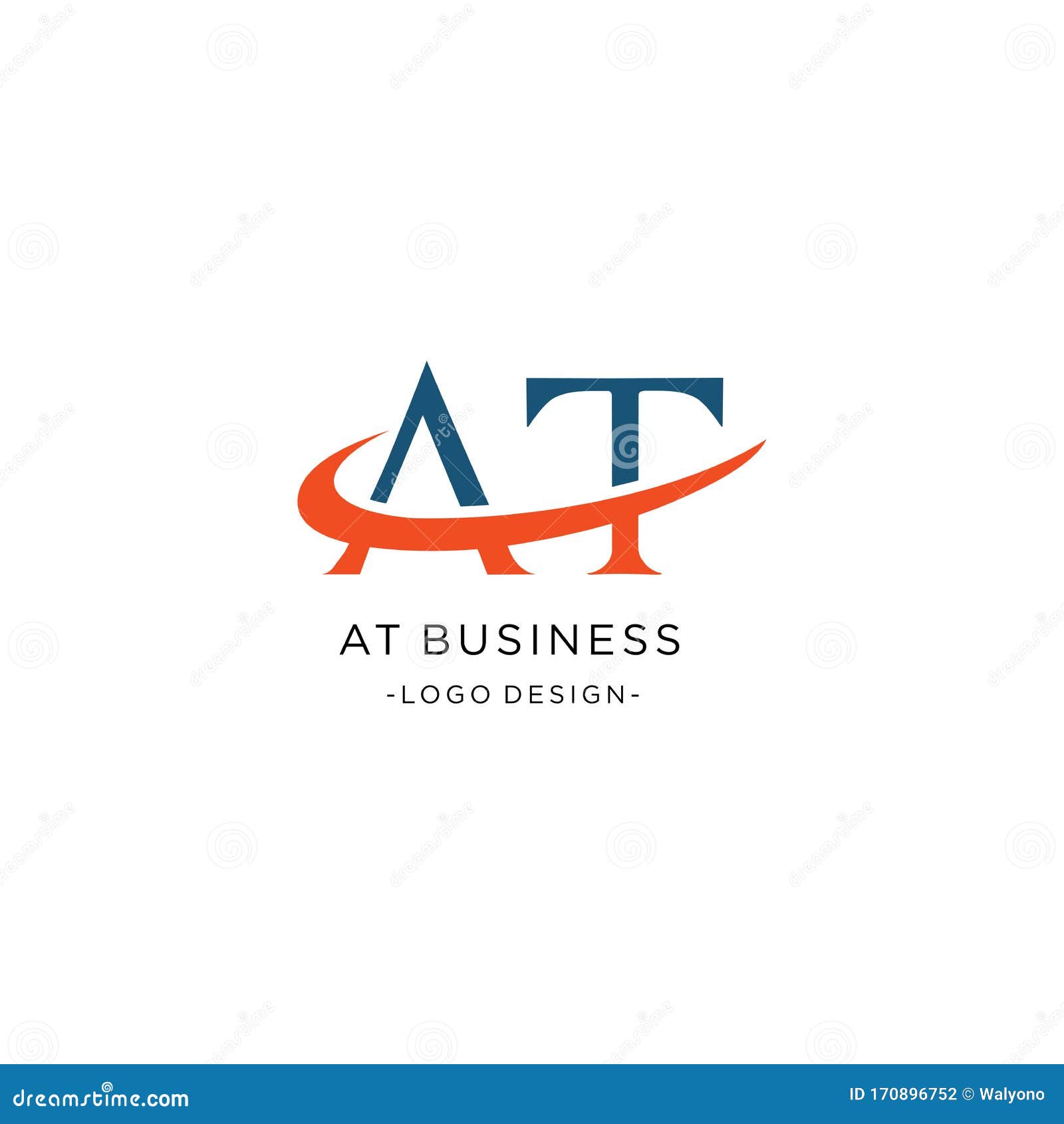 At Letter Logo Design with Serif Font and Swoosh Vector Illustration ...