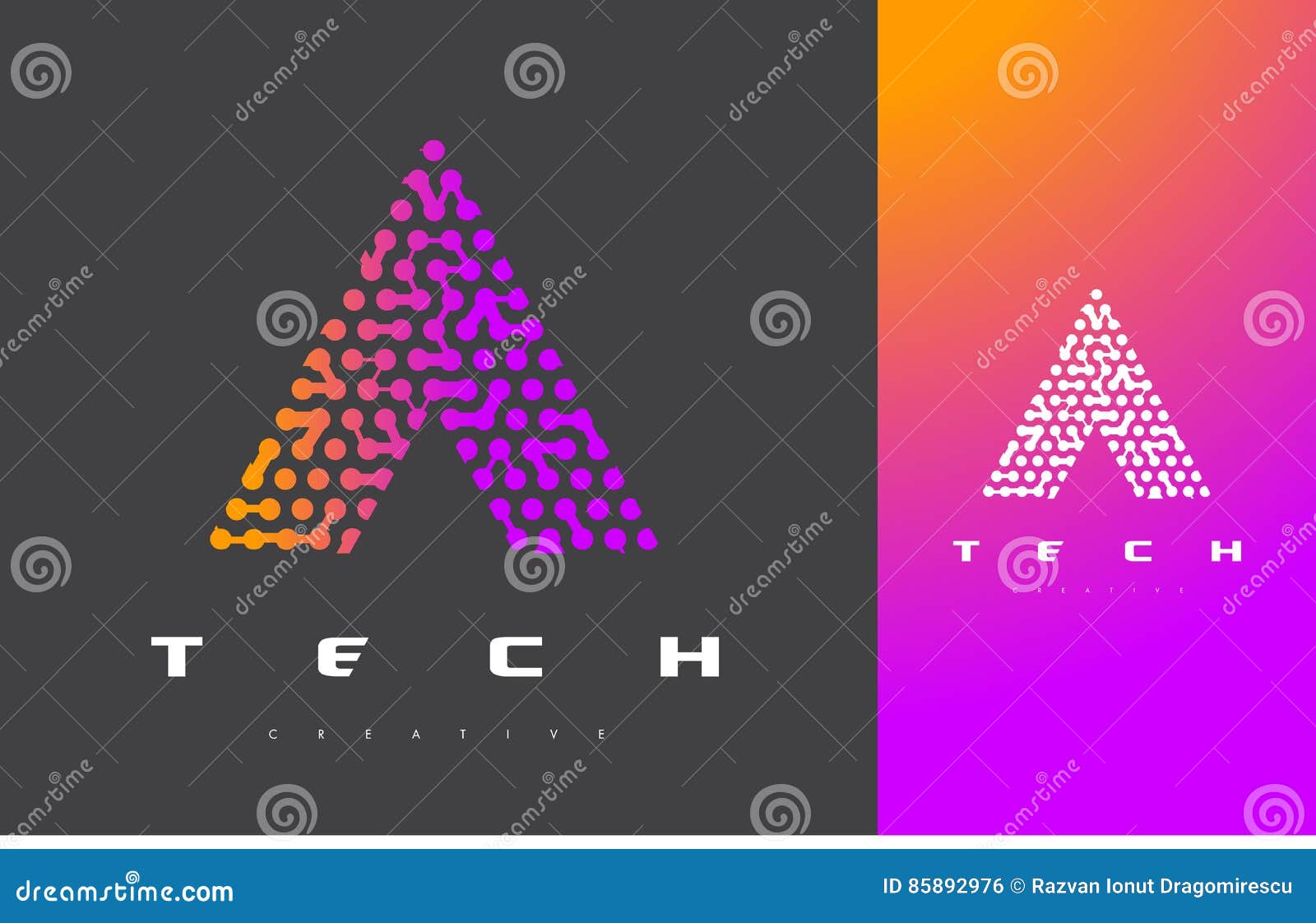 A Letter Logo Technology. Connected Dots Letter Design Vector. Stock ...