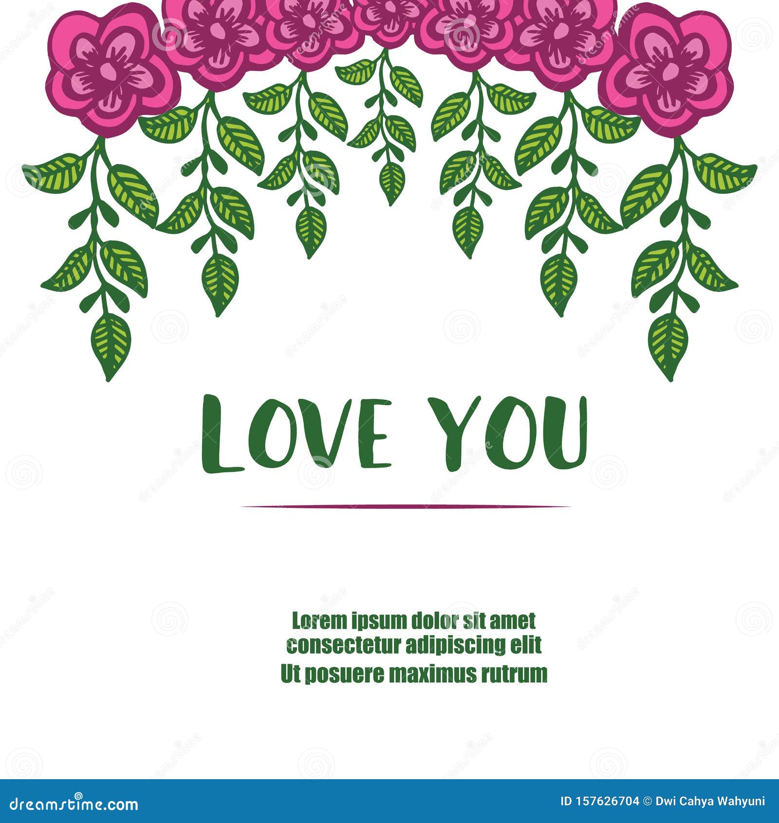 Letter Love You With Green Leaves And Flower Frame Background Vector
