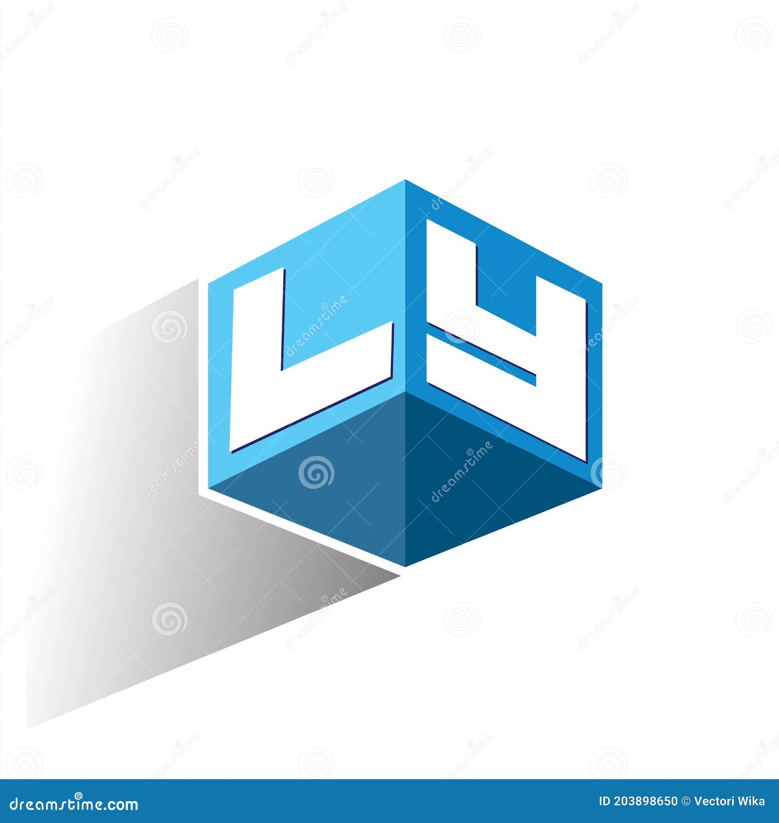 Letter LY Logo in Hexagon Shape and Blue Background, Cube Logo with ...