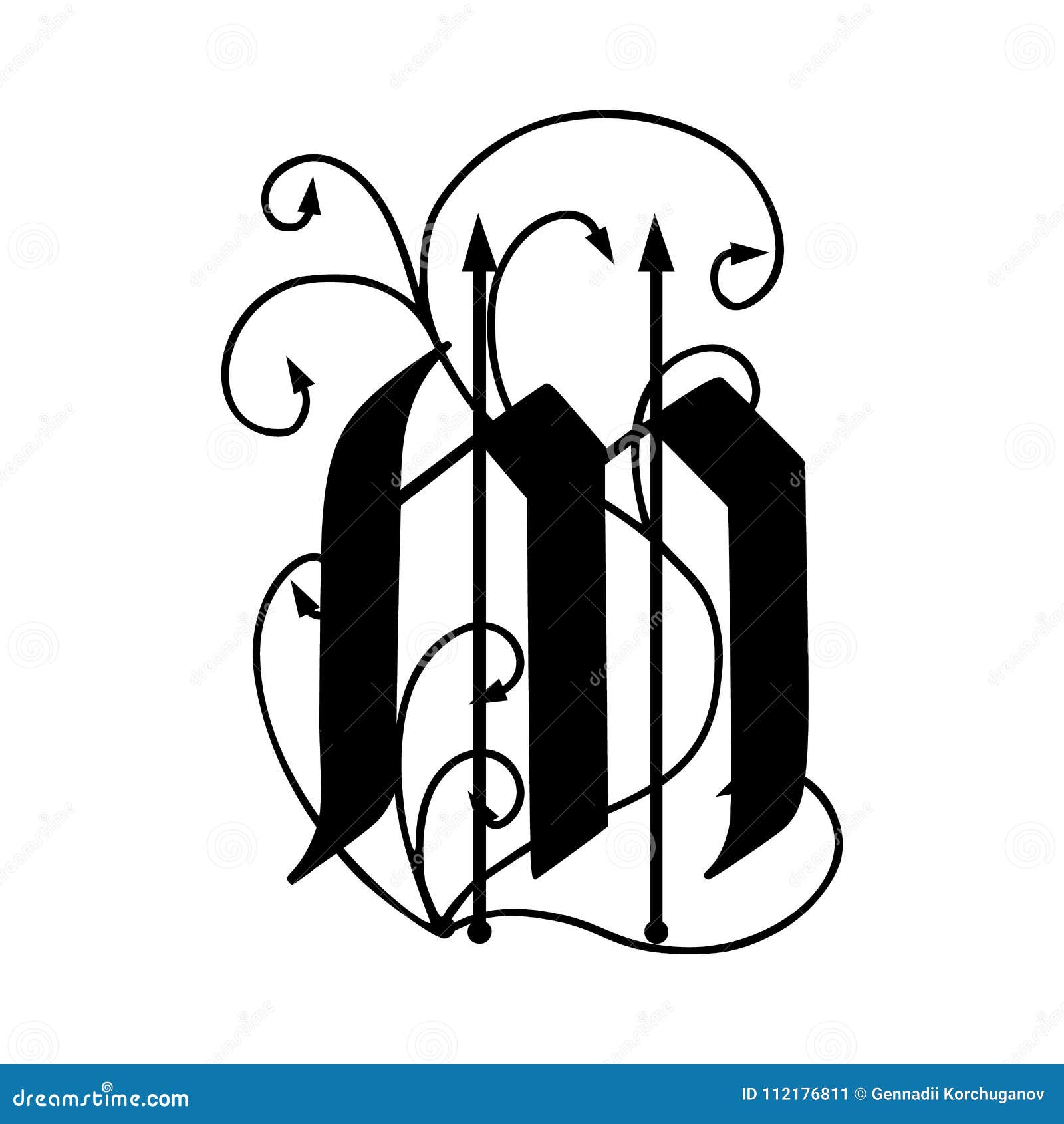 Letter M with arrows stock vector. Illustration of boom - 112176811