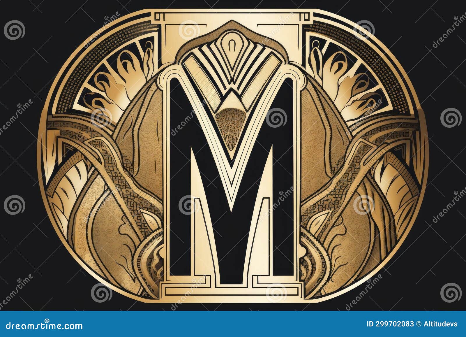 Letter M, Art Deco Style, on White Background Stock Illustration ...