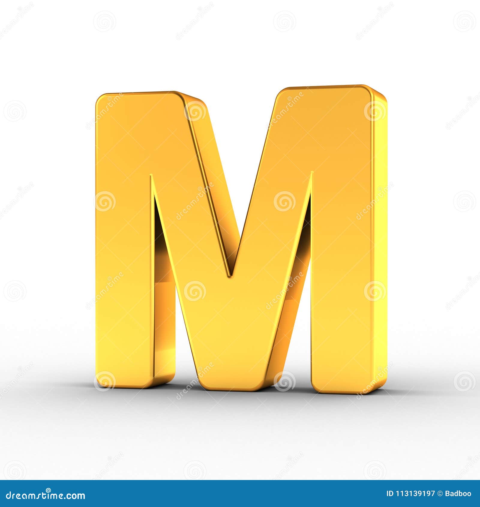 The Letter M As a Polished Golden Object with Clipping Path Stock ...