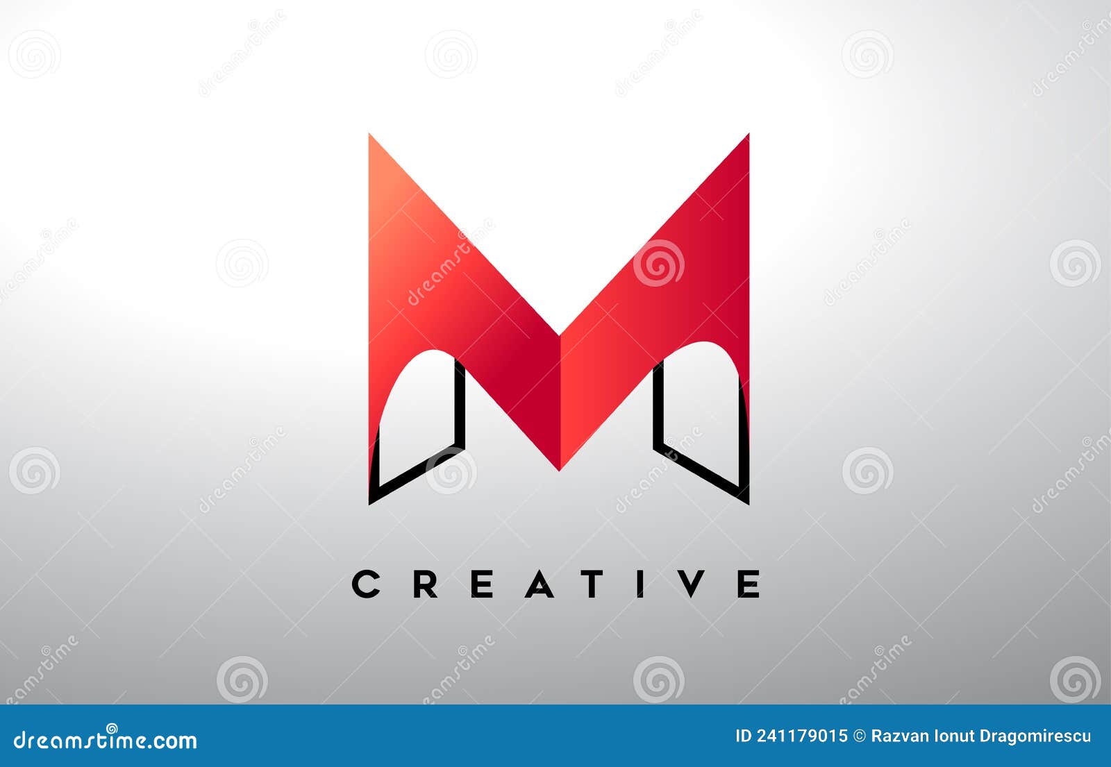 Letter M with Black Outline and Red Gradient Colors. Creative Modern ...