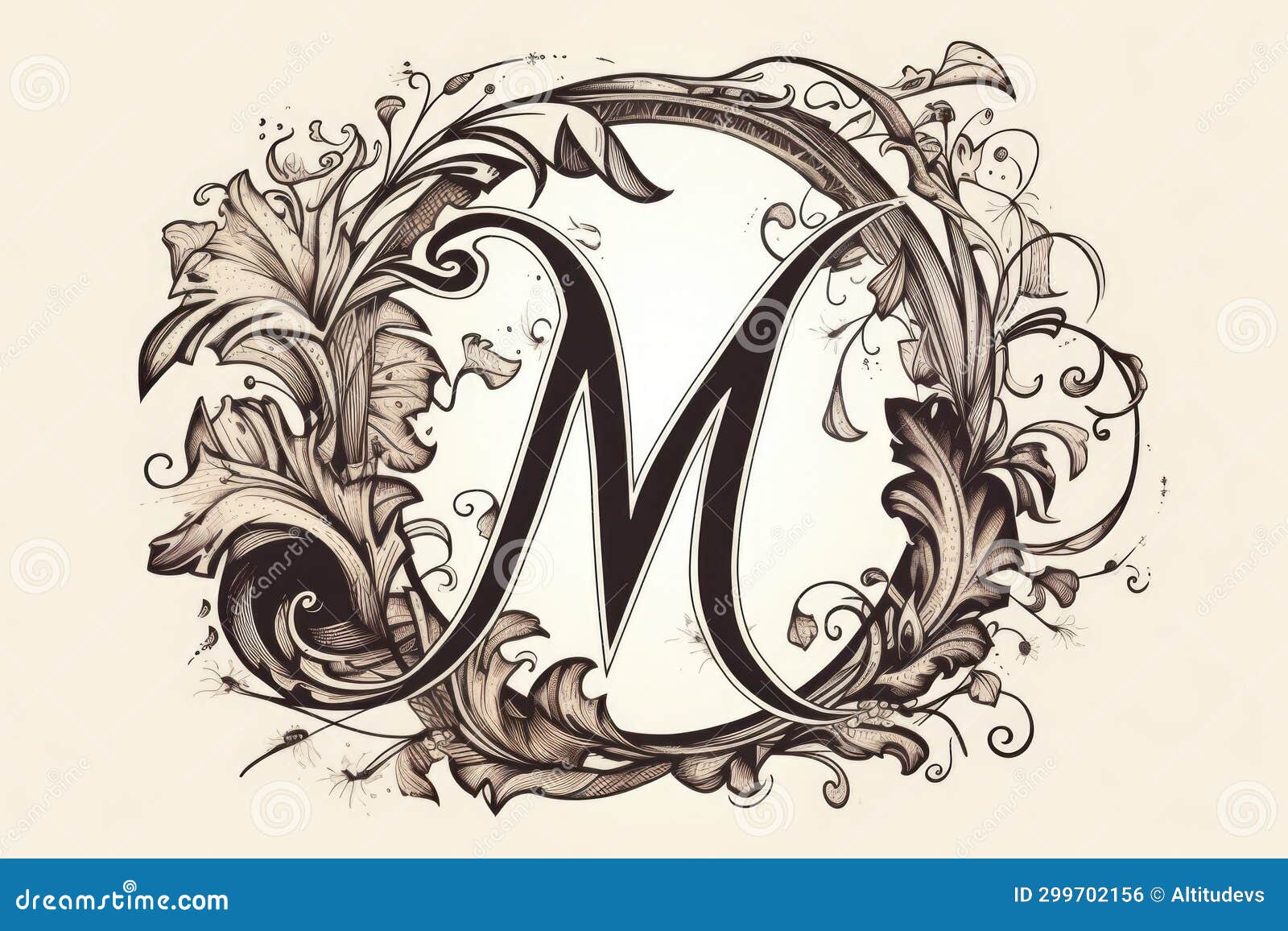 Letter M, Calligraphic Style, on White Background Stock Photo - Image ...