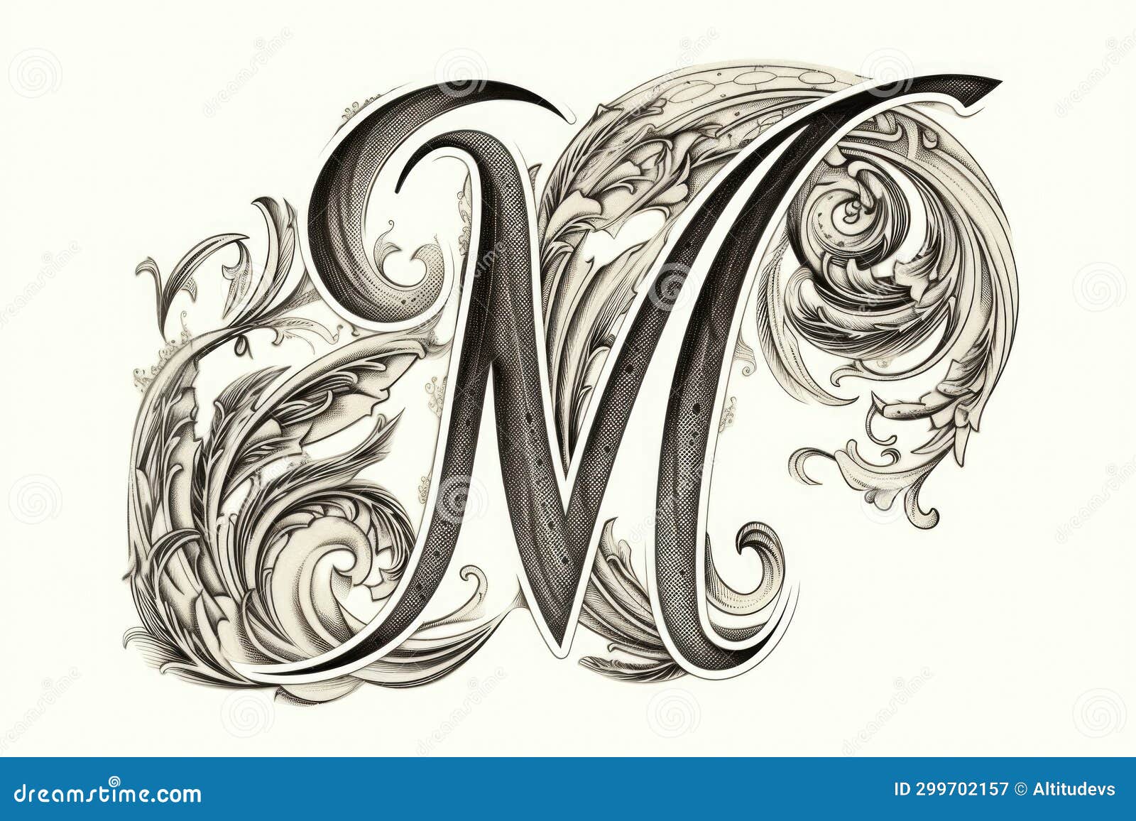 Letter M, Calligraphic Style, on White Background Stock Illustration ...