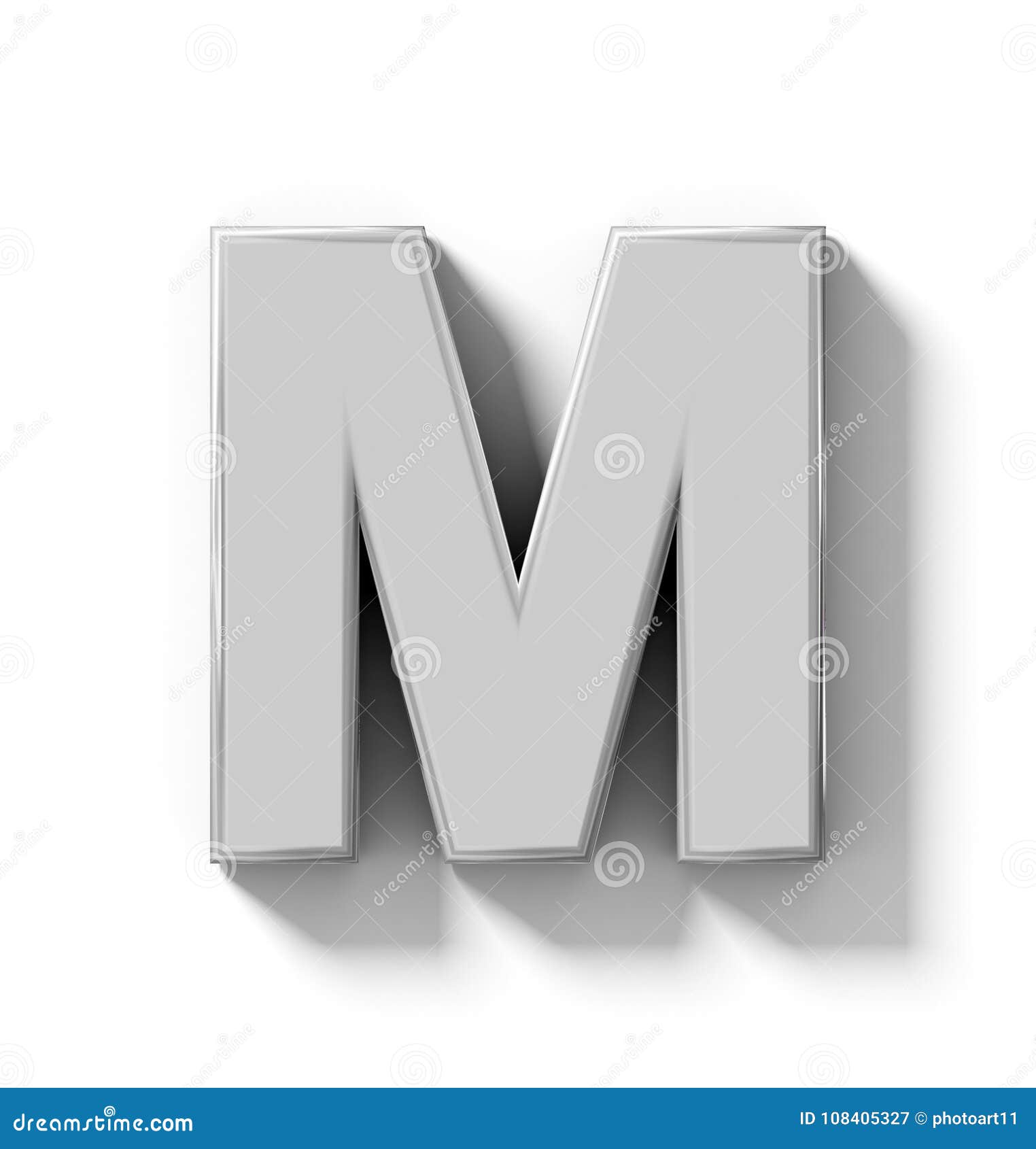 Letter M 3D Silver Isolated on White with Shadow - Orthogonal Pr Stock ...