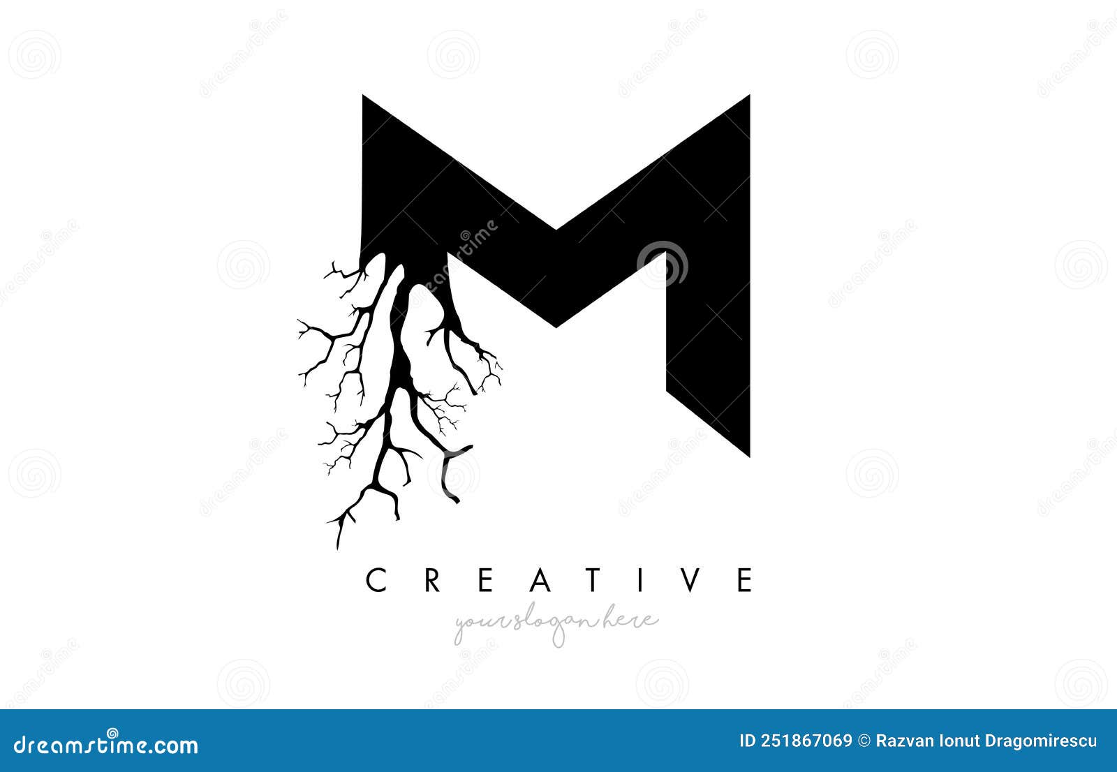 Letter M Design Logo with Creative Tree Branch. M Letter Tree Icon Logo ...