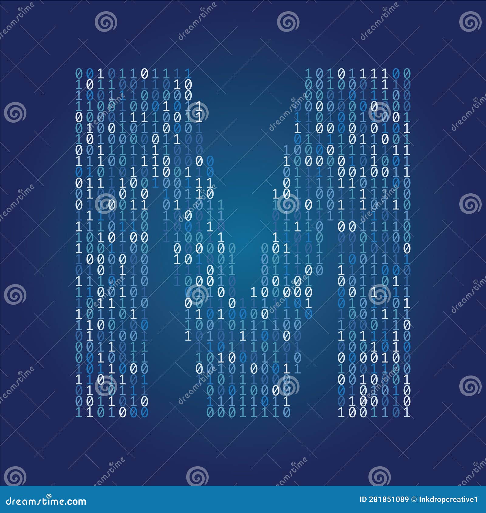 Letter M Font Made from Binary Code Digits on a Dark Blue Background ...