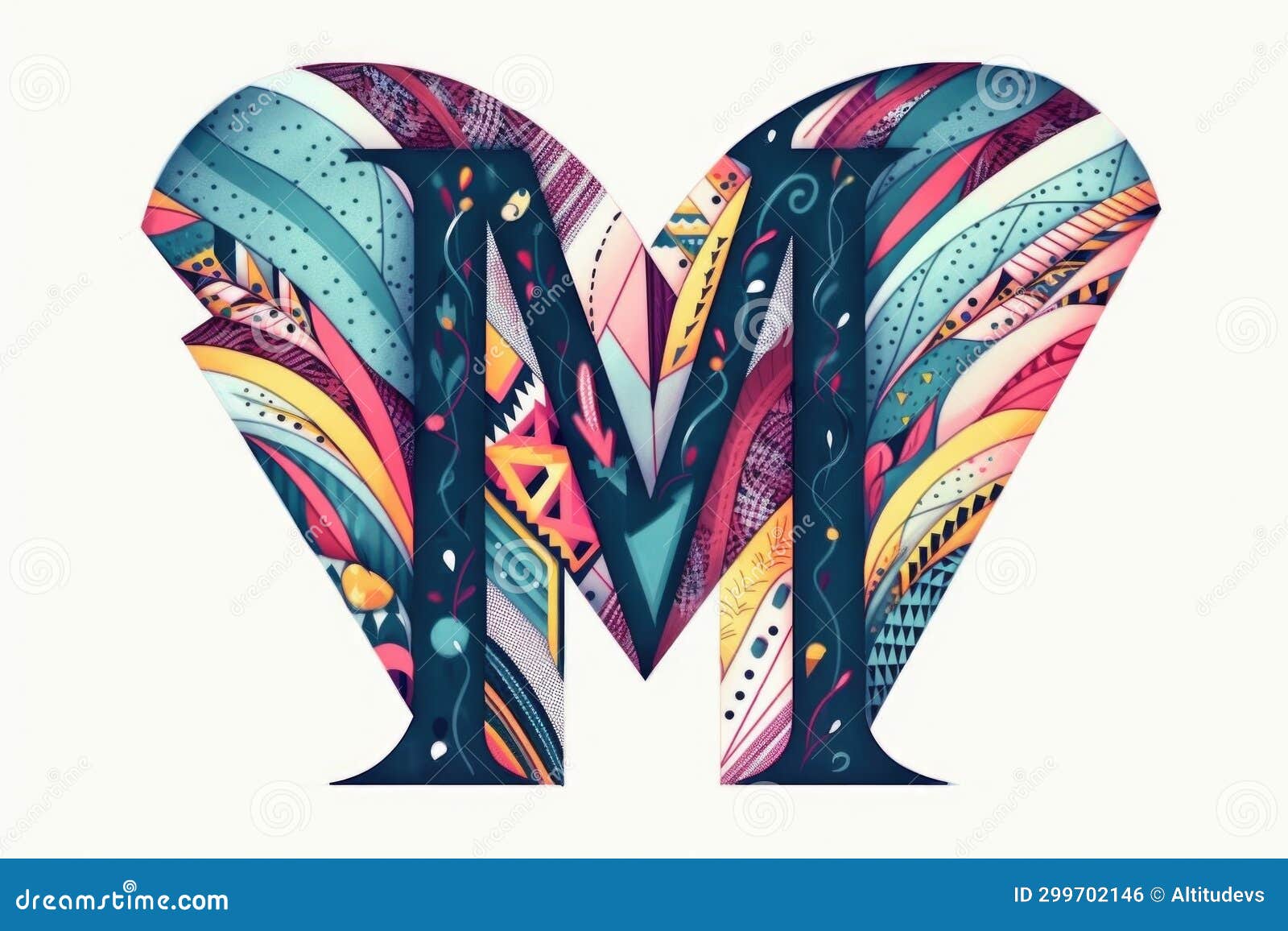 Letter M, Geometric Patterns Style, on White Background Stock ...