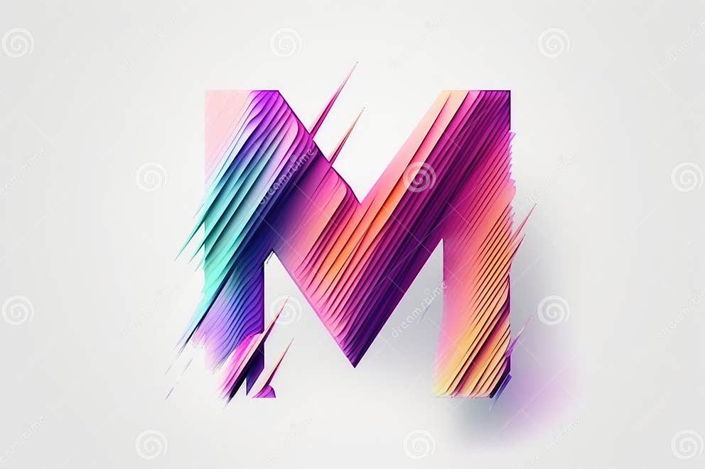Letter M, Glitch Effect Style, on White Background Stock Illustration ...