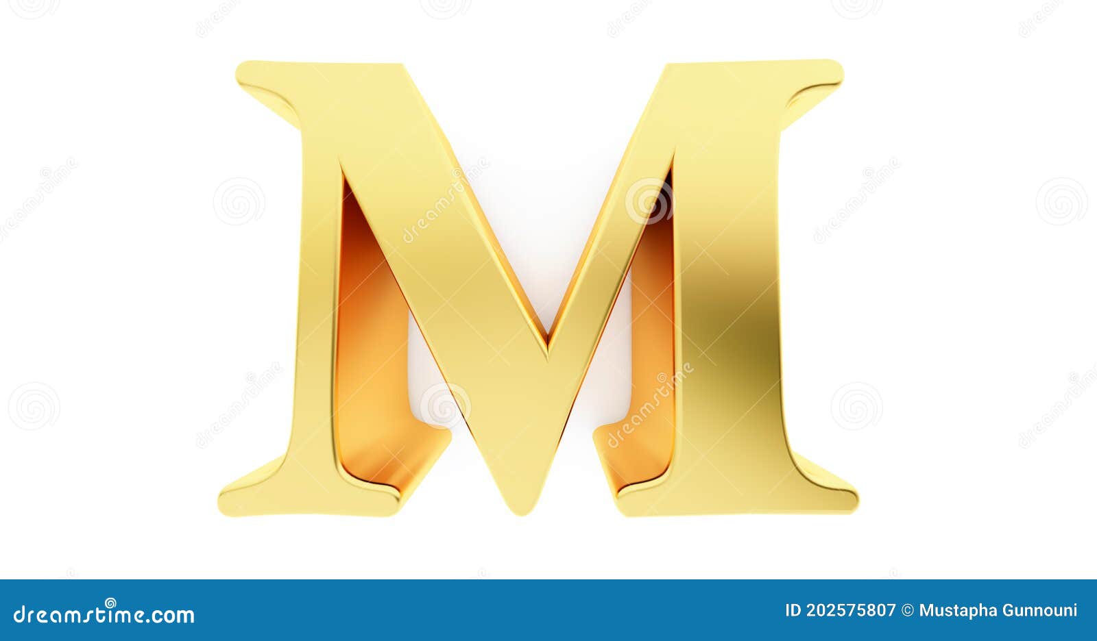 The Letter M in Gold Metal Isolated on a White Background Stock ...