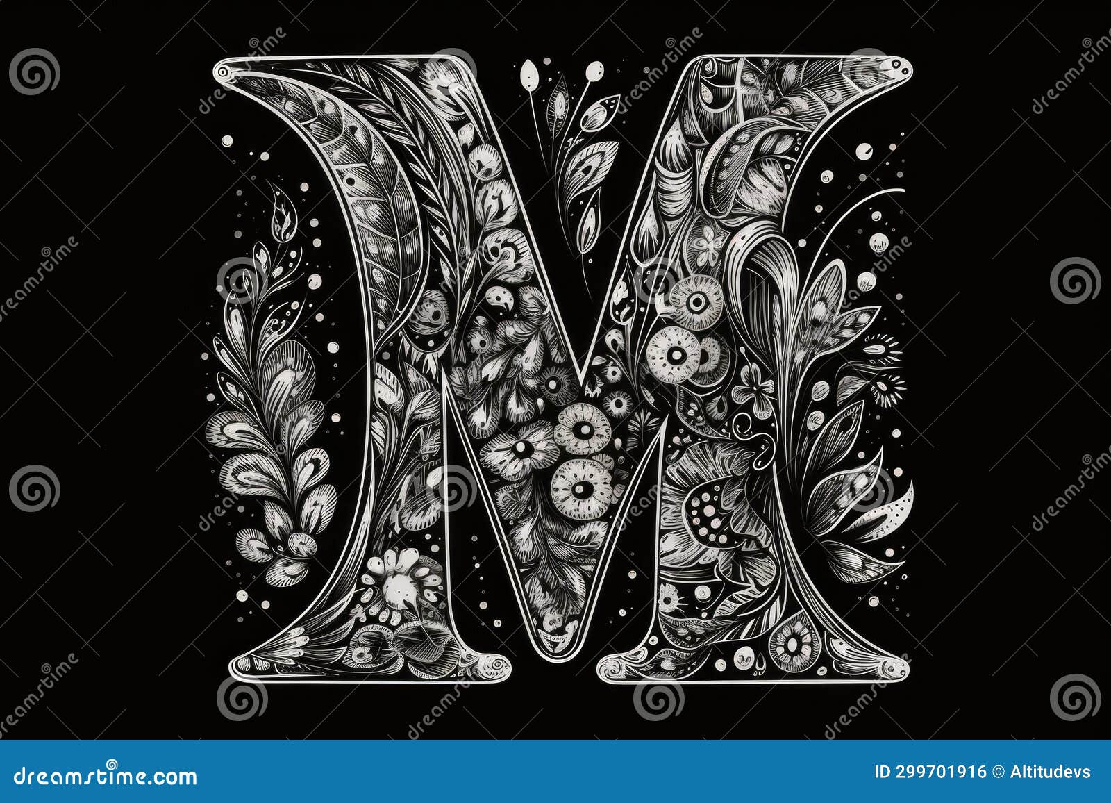 Letter M, Hand-drawn Doodle Style, on Black Background Stock Photo ...