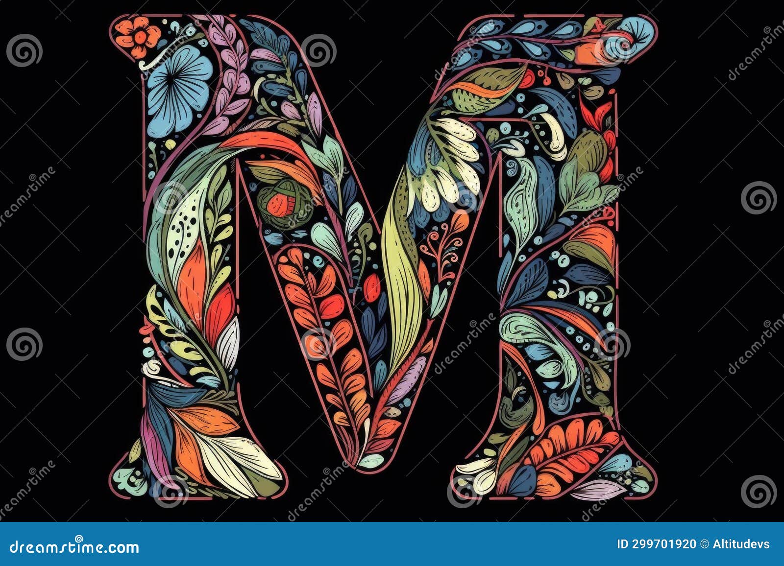 Letter M, Hand-drawn Doodle Style, on Black Background Stock Photo ...