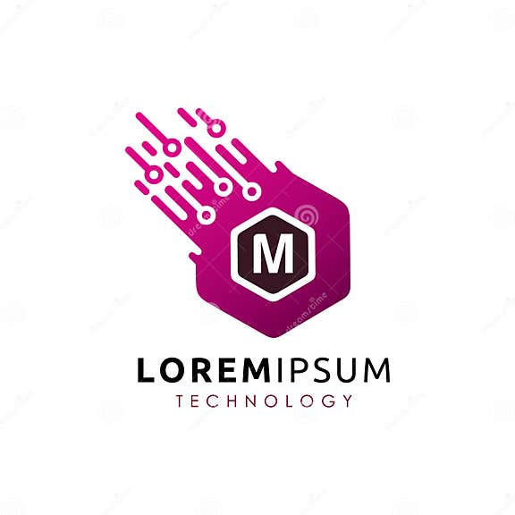Letter M Hexa Tech Logo Vector. Stock Illustration - Illustration of ...