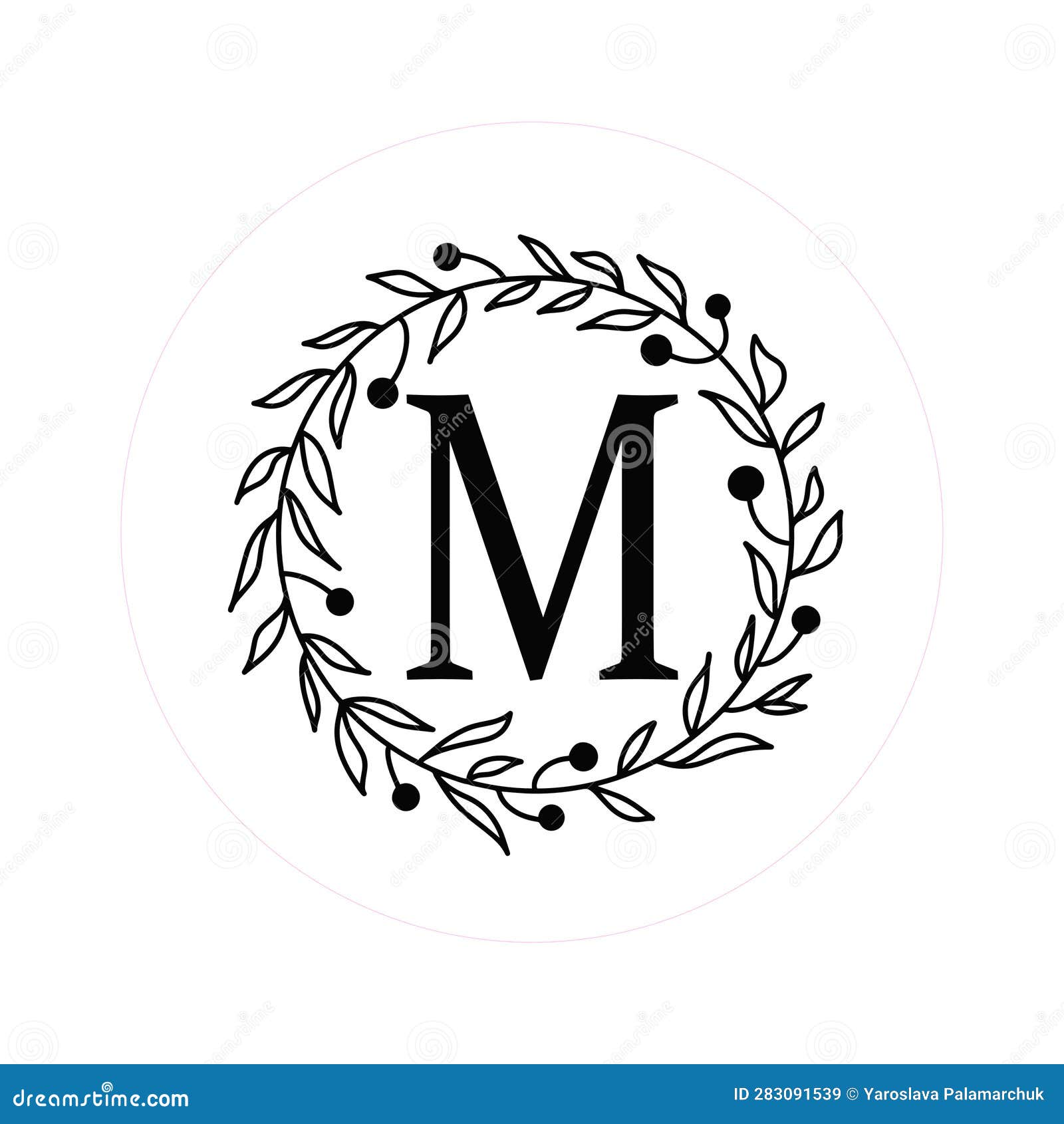 Letter "M" Initials with Round Floral Frames, Vector Monogram Logo ...