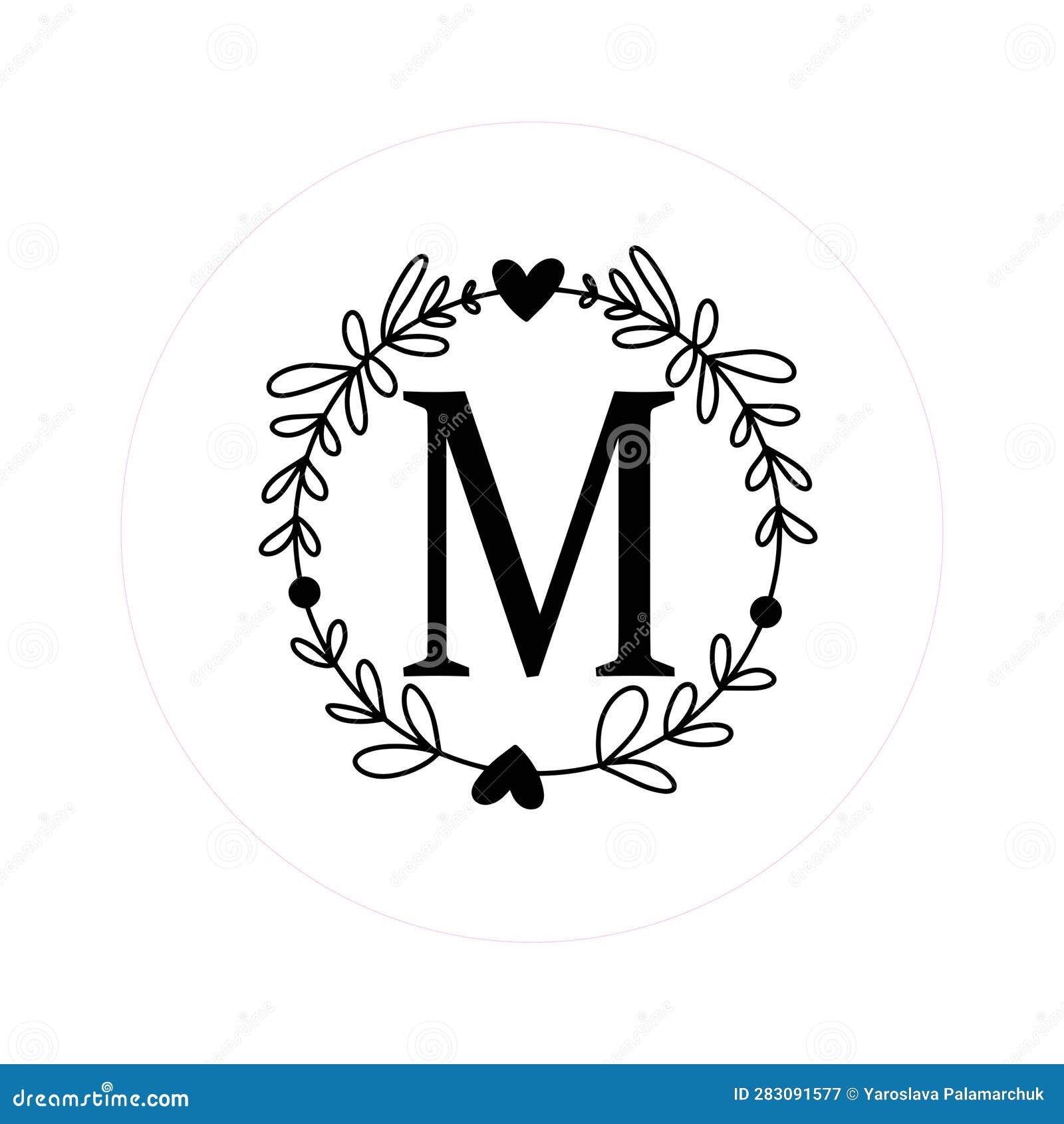 Letter "M" Initials with Round Floral Frames, Vector Monogram Logo ...