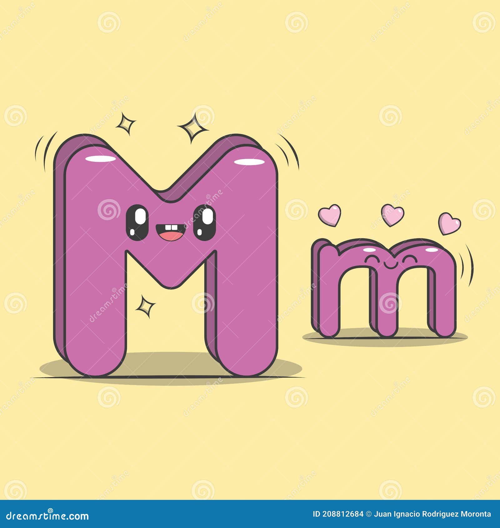Letter M kawaii style stock vector. Illustration of child - 208812684