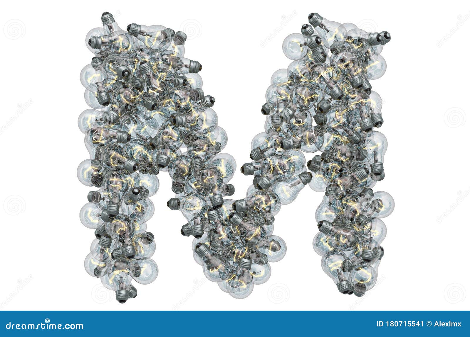 Letter M from Light Bulbs, 3D Rendering Stock Illustration ...