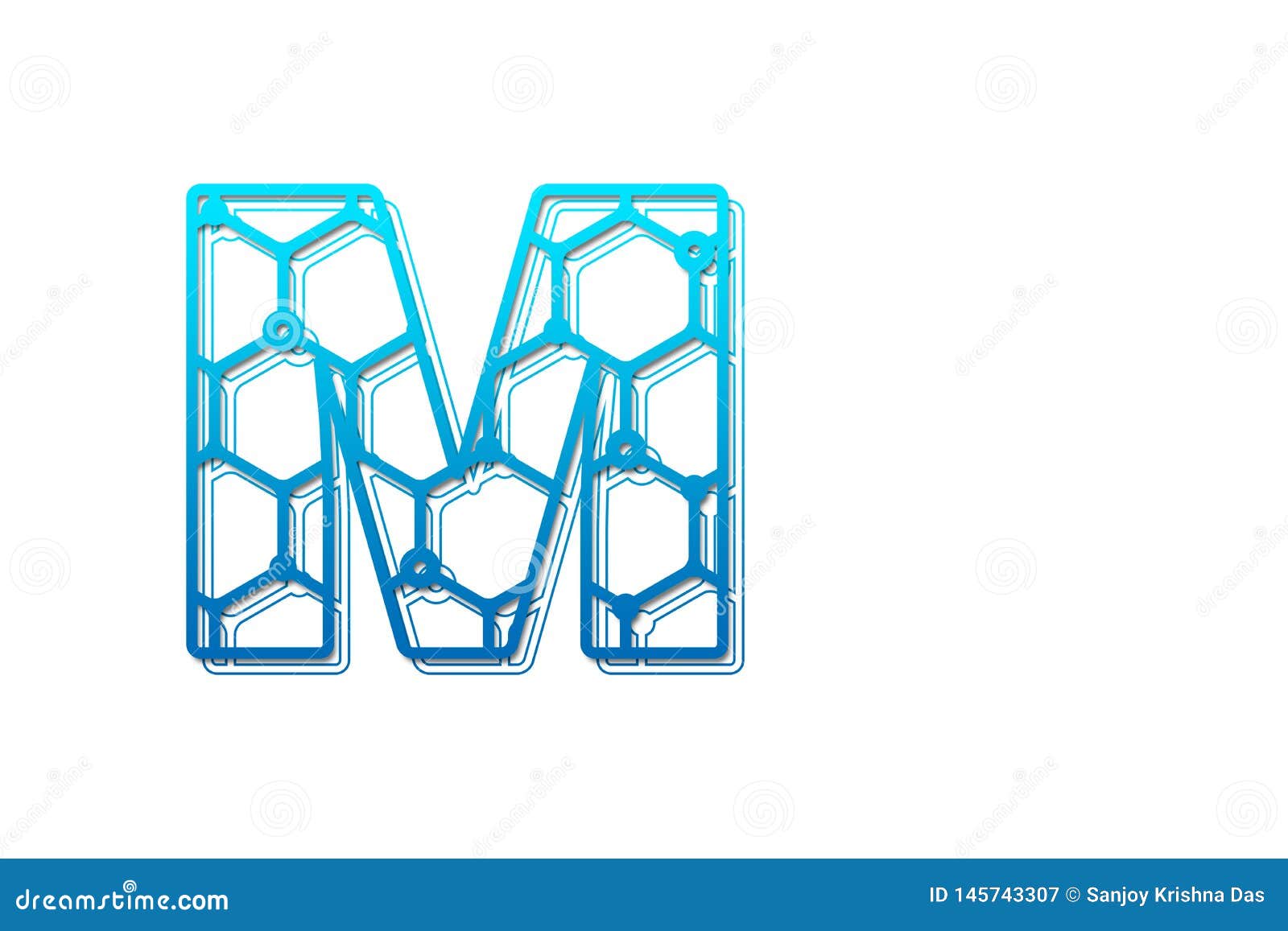 Letter M Logo Design Template with Hexagon Shape. Line Art Logo Type ...