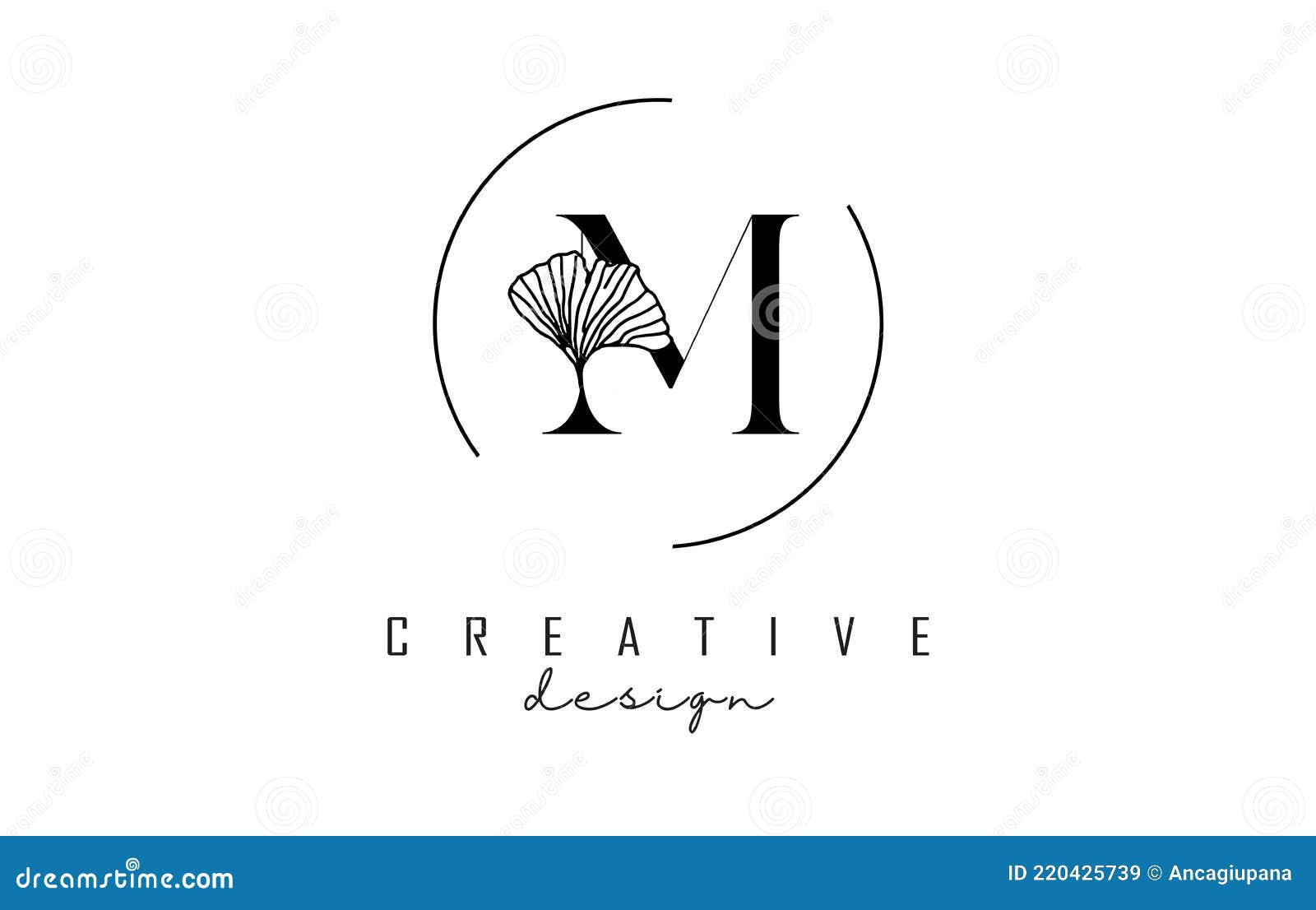 Letter M Logo Design with Uppercase, Leaf Detail and Circle Frame ...