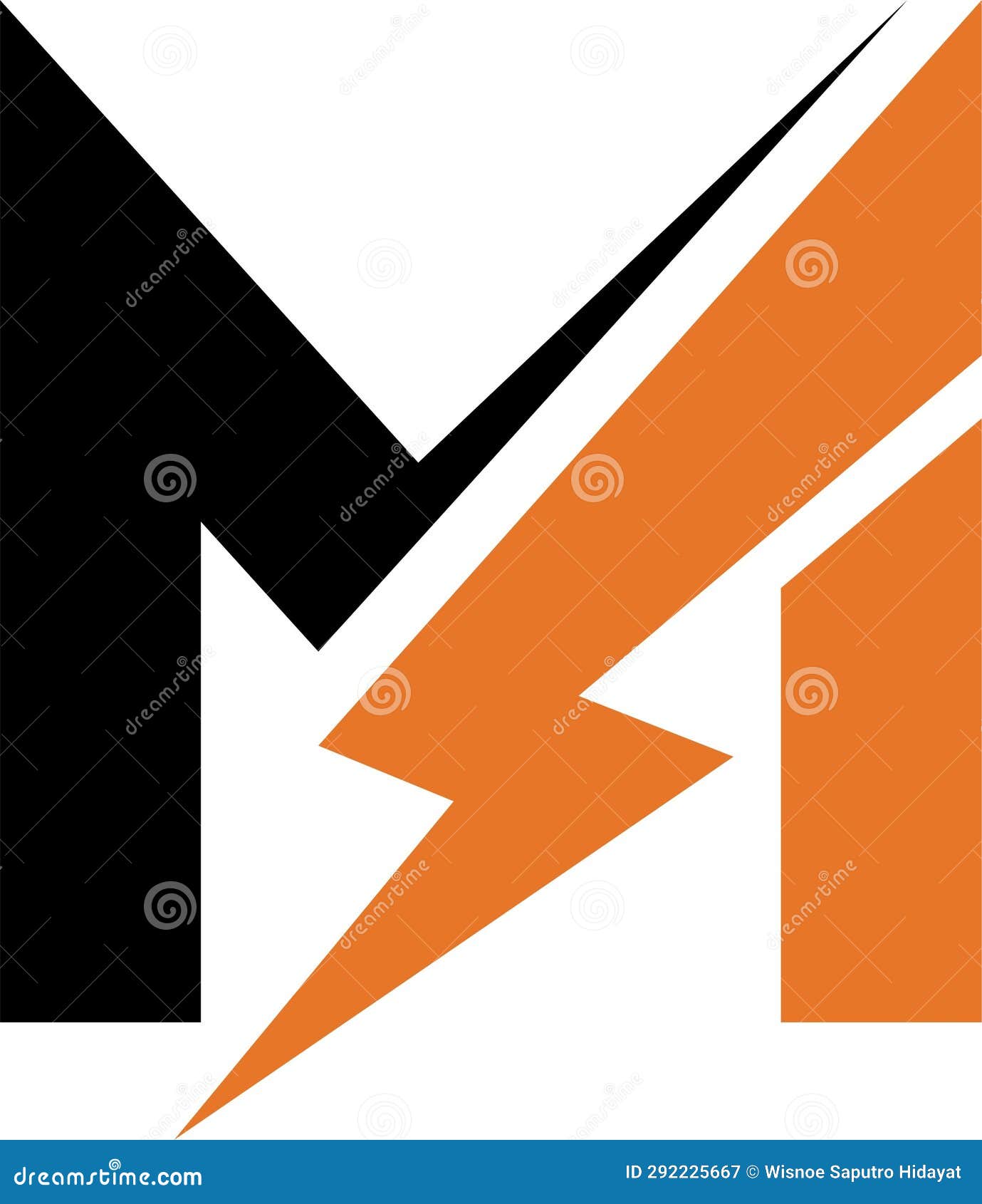 Letter M Logo with Lightning Thunder Bolt Vector Design Stock ...