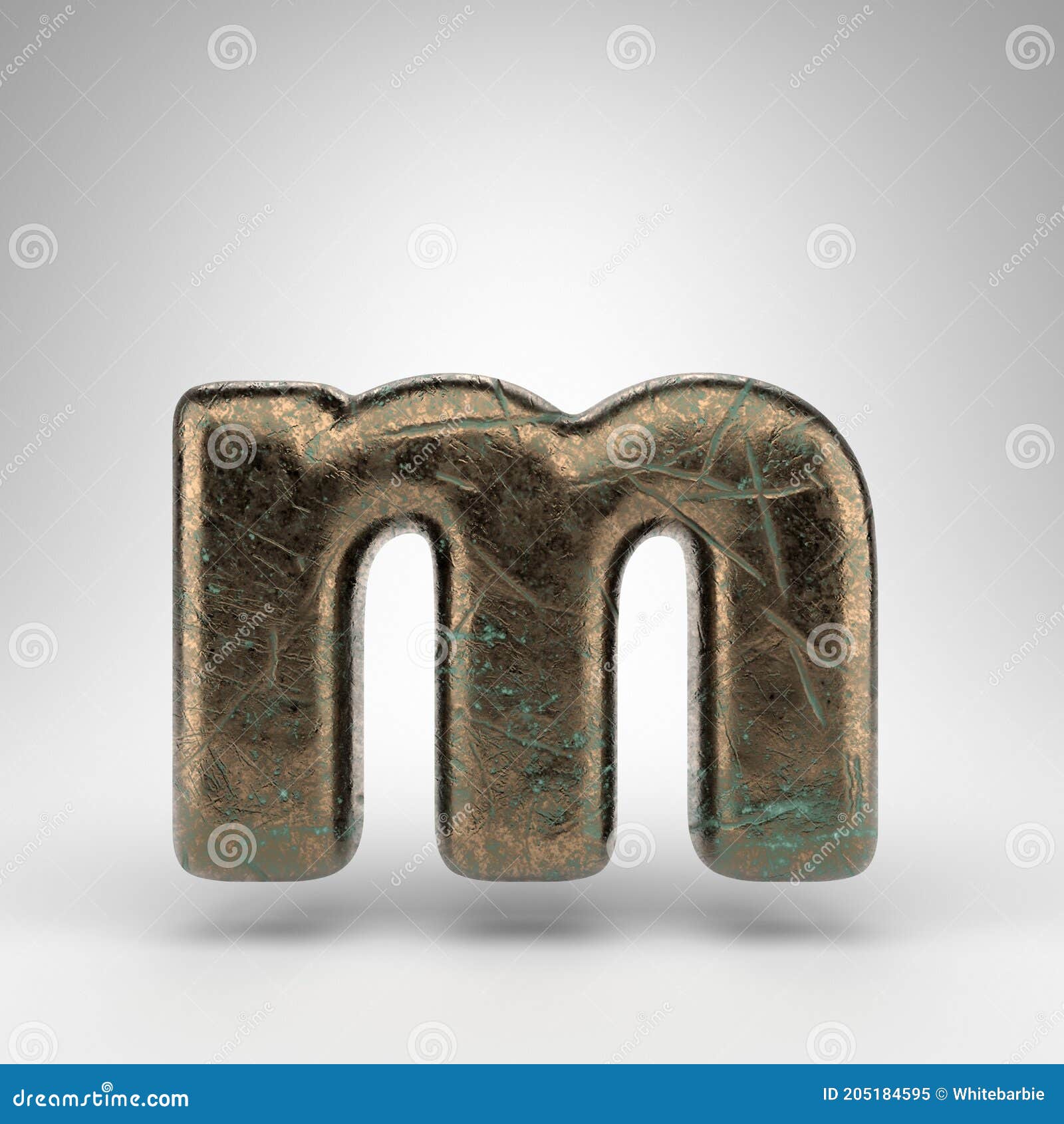 Letter M Lowercase on White Background. Bronze 3D Letter with Oxidized ...