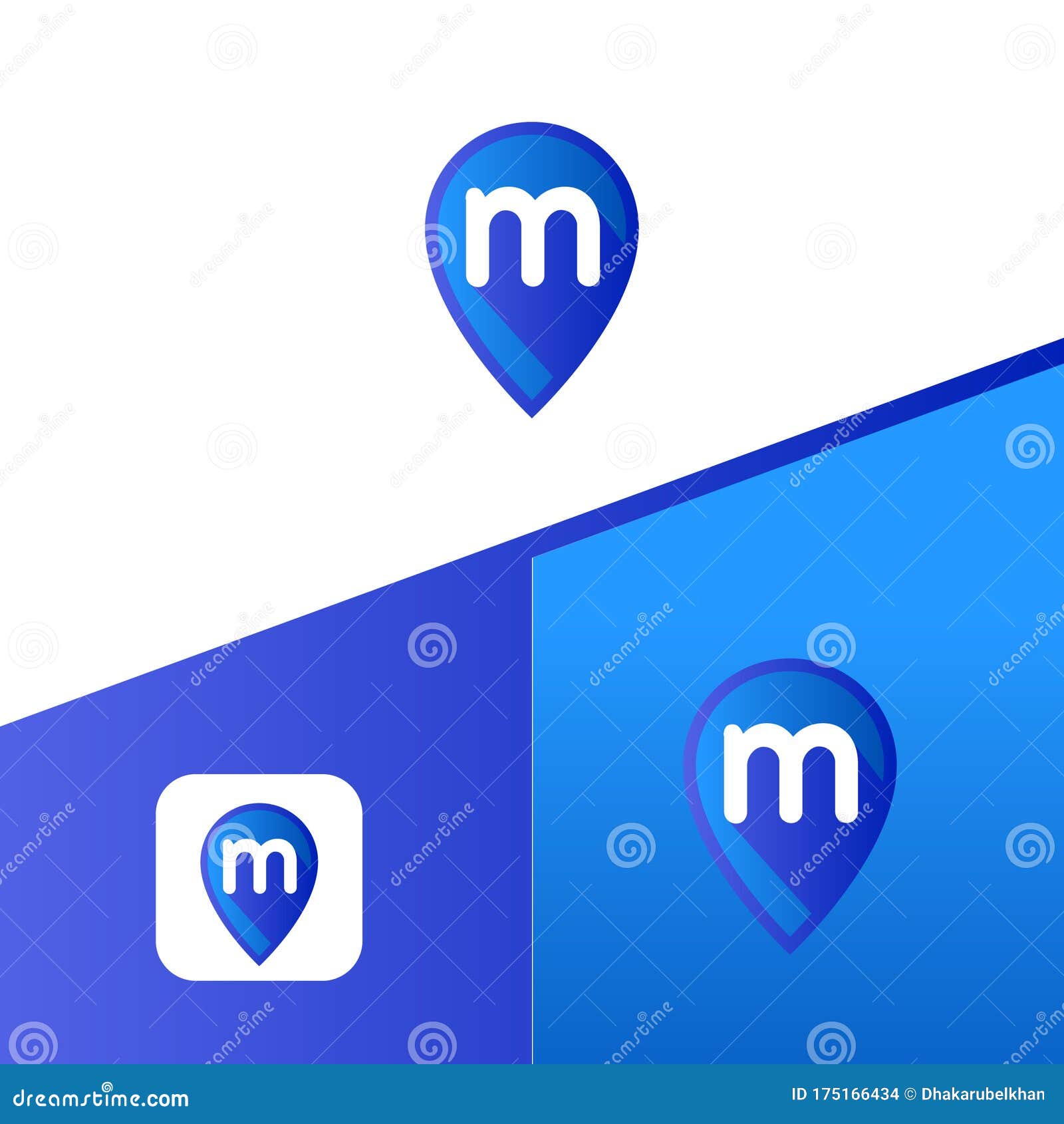 Letter M with Map Pointer Icon or Logo Design Template Elements Stock ...