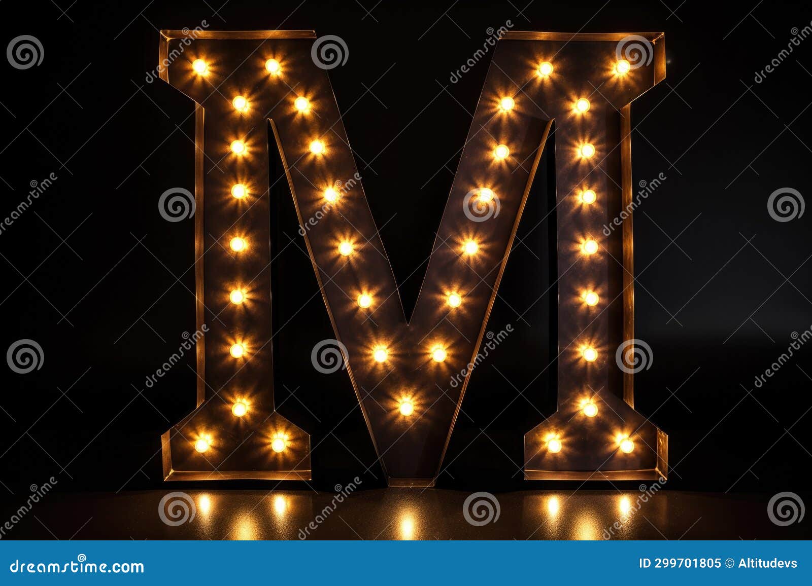 Letter M, Marquee Lights Style, on Black Background Stock Image - Image ...