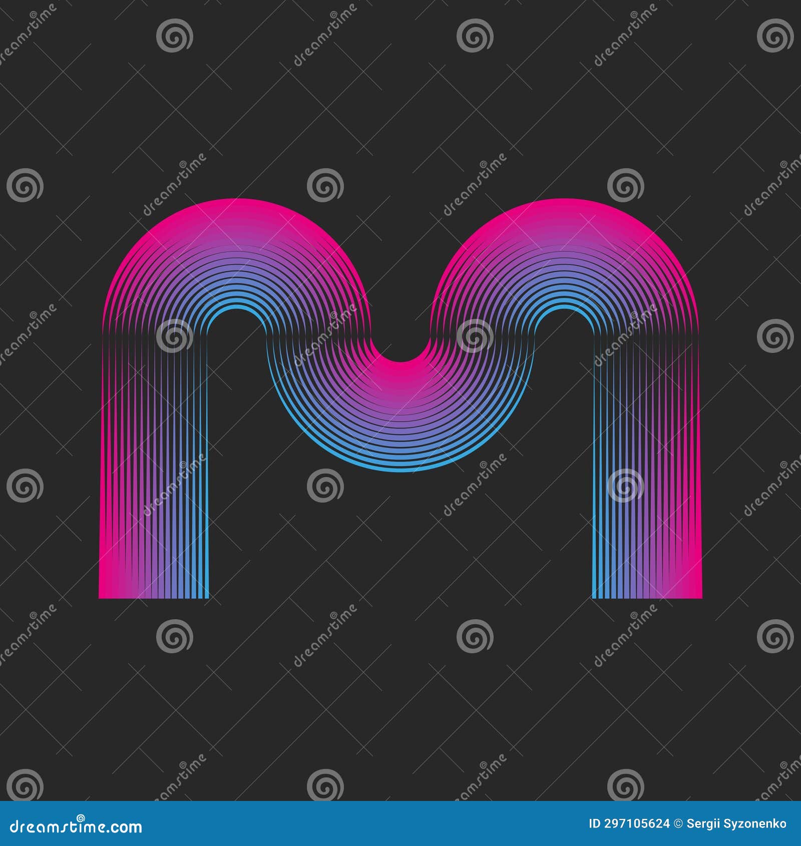 Letter M Monogram Logo Initial, Pink and Blue Parallel Thin Lines ...