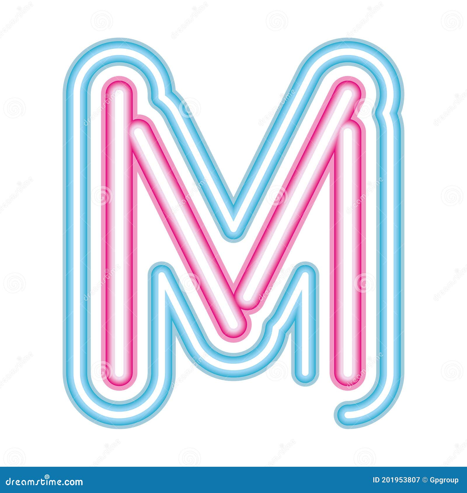 Letter M Neon Font Pink and Blue on White Background Stock Vector ...
