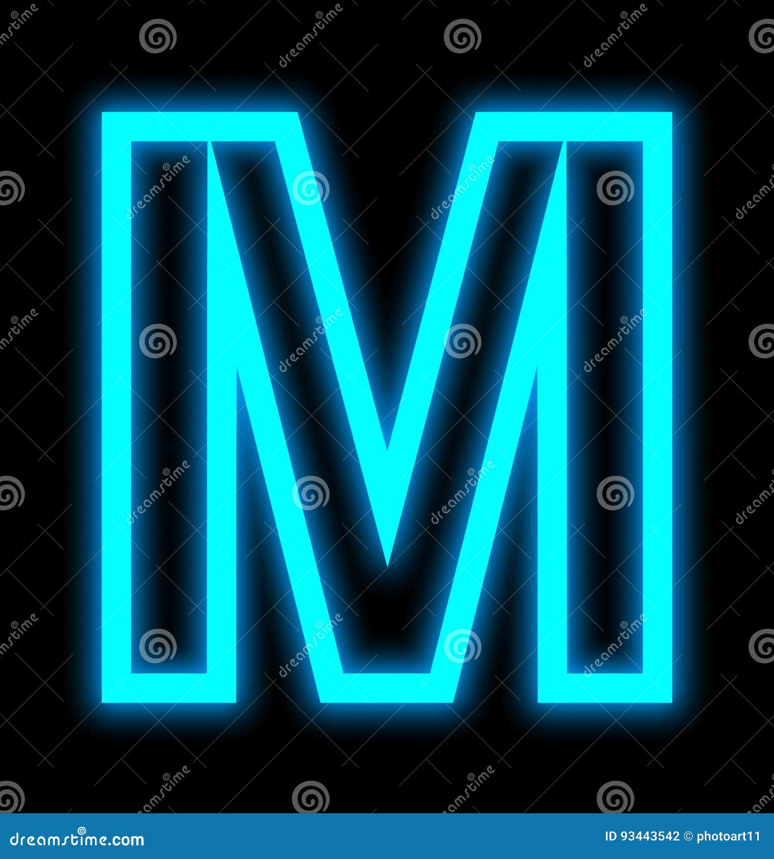 Letter M Neon Lights Outlined Isolated on Black Stock Illustration ...