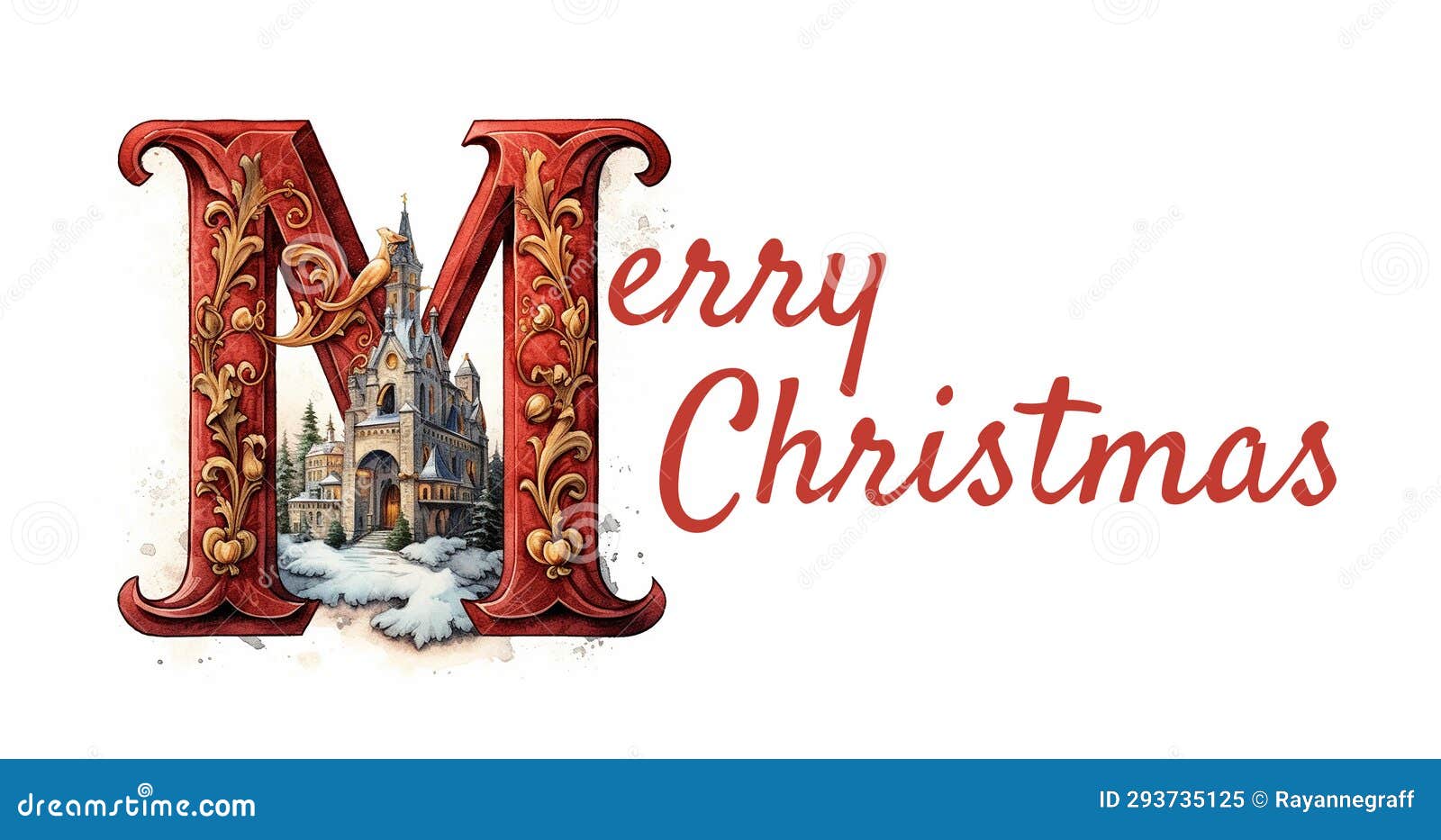 Letter M in Old Christmas Style Stock Illustration - Illustration of ...