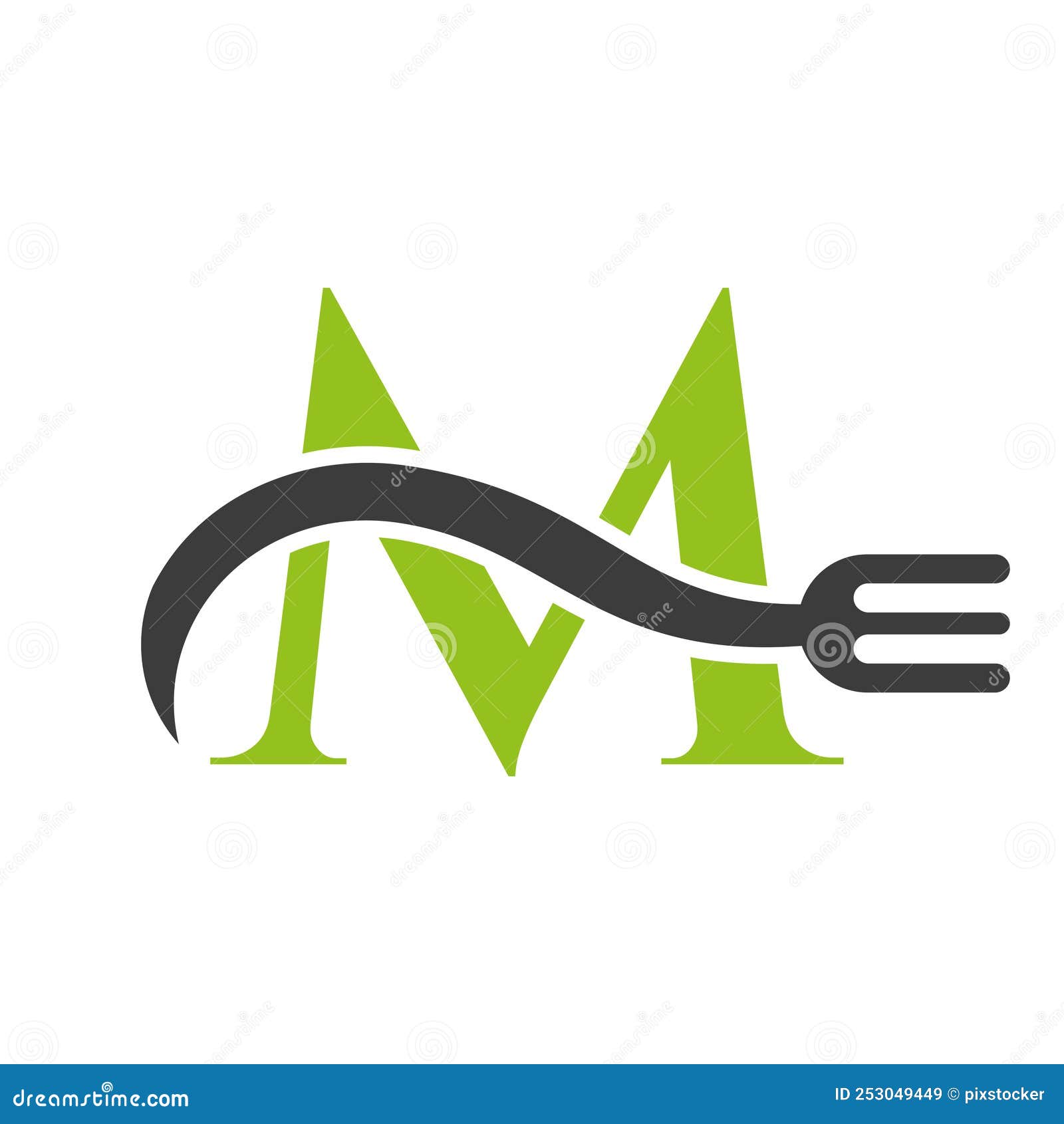Letter M Restaurant Logo Concept with Fork Vector Template Stock Vector ...