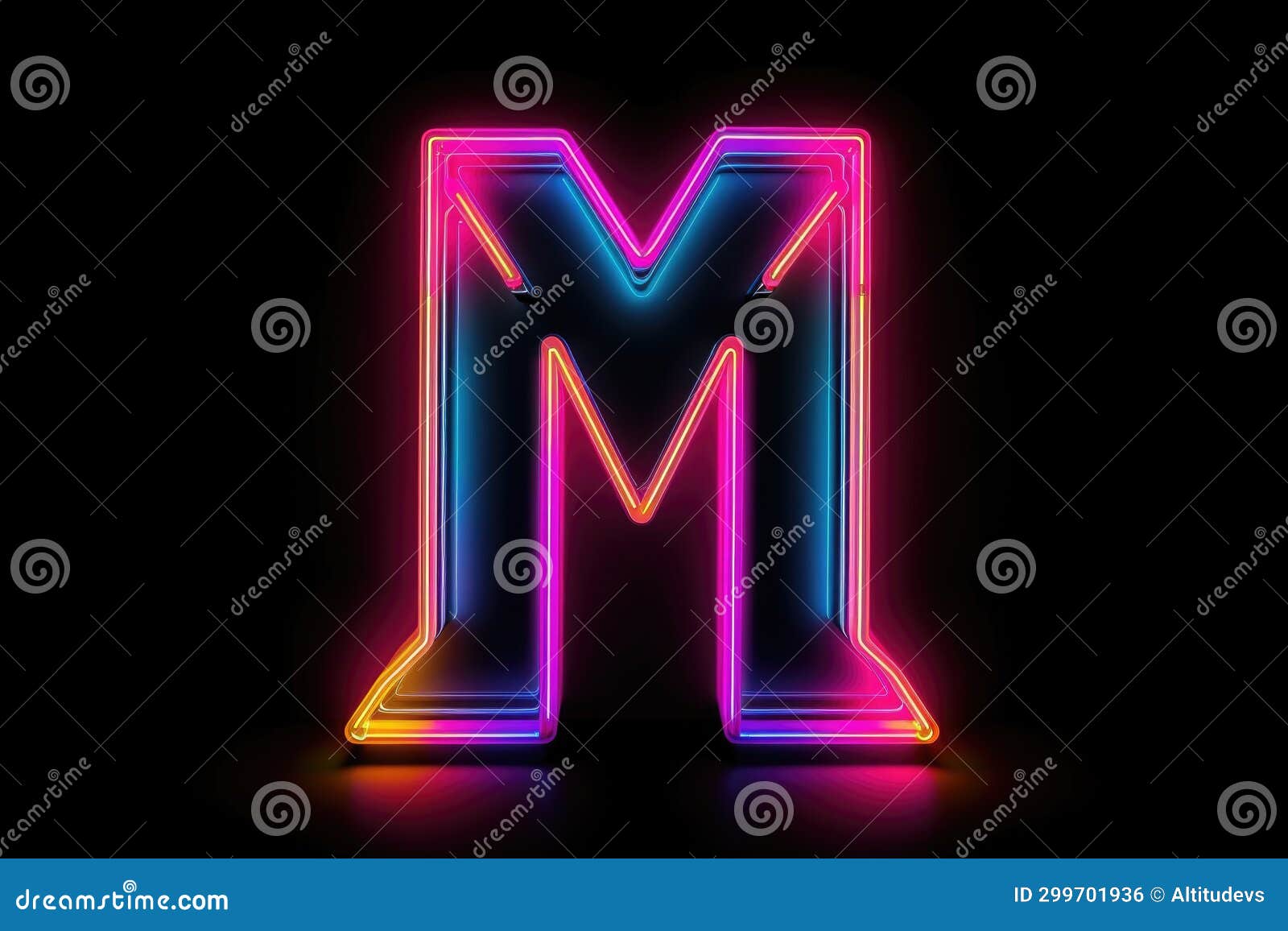 Letter M, Retro 80s Neon Style, on Black Background Stock Photo - Image ...