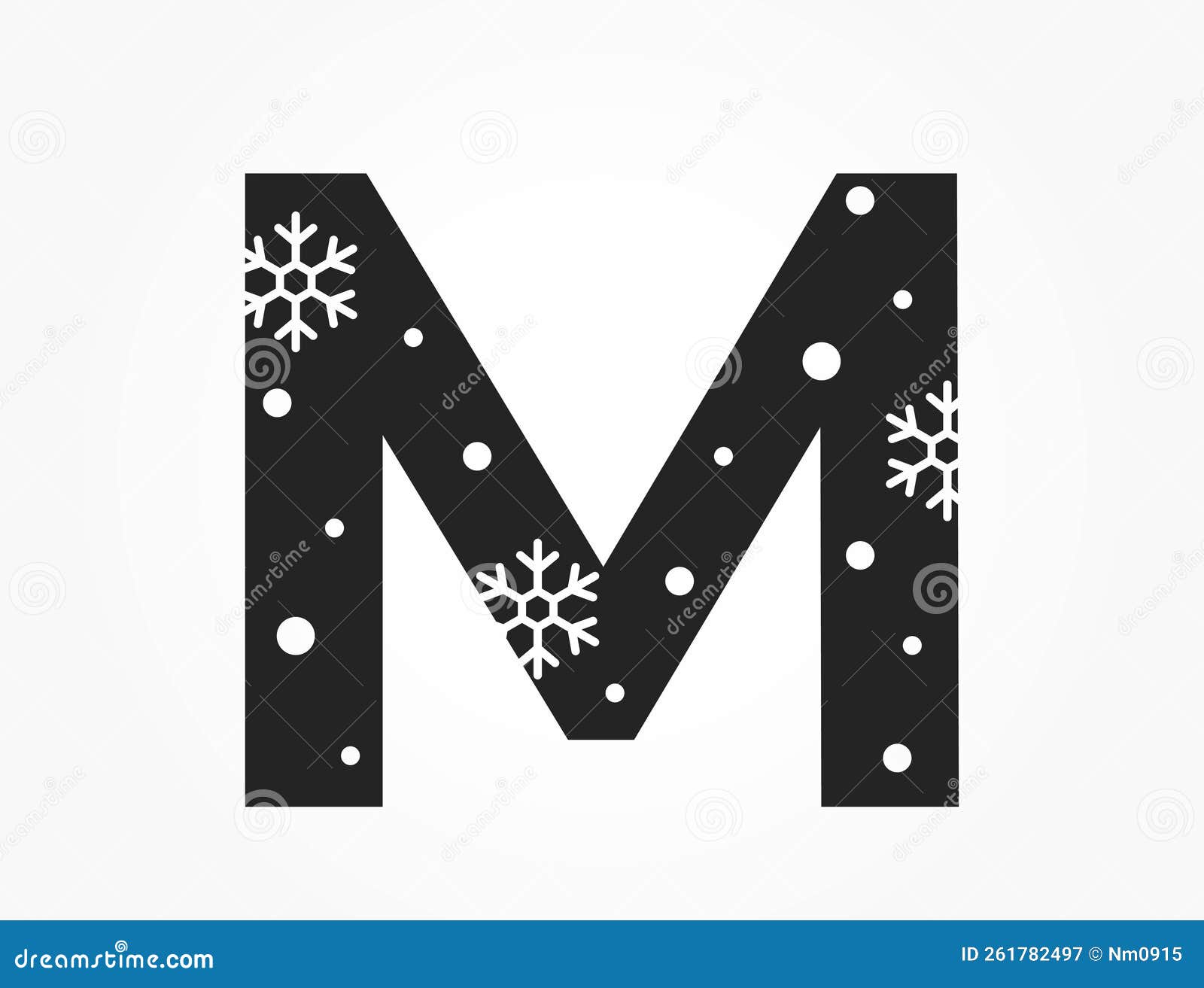 Letter M with Snowflake and Snow. Decorative Initial Letter for ...