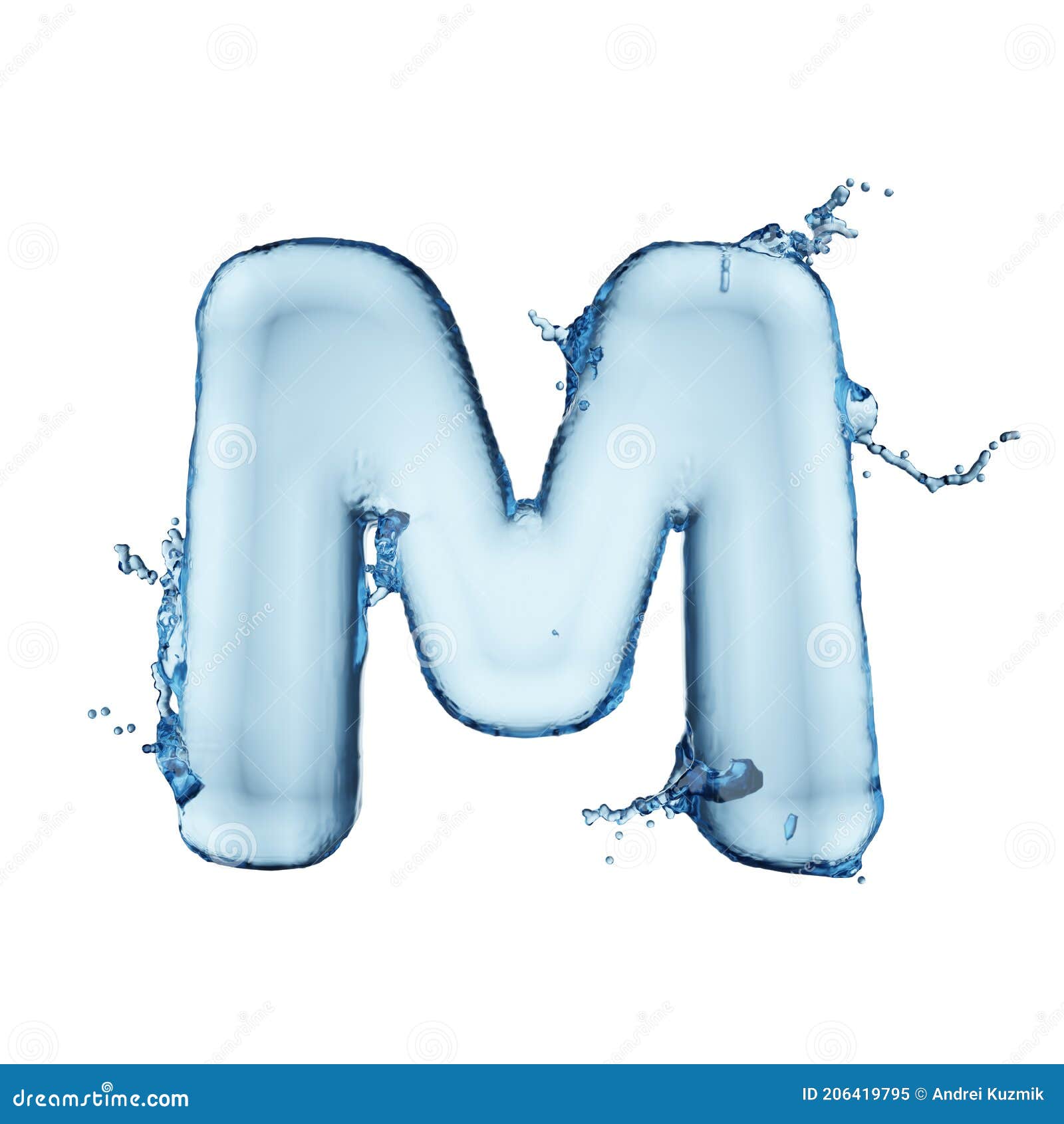 Letter M Water Splash Alphabet Isolated on White. 3D Rendering ...