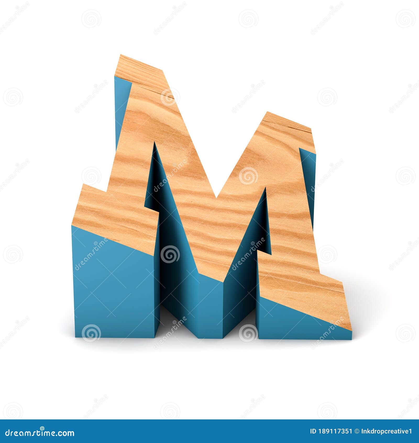 Letter M Wooden Angled Font. 3D Rendering Stock Illustration ...
