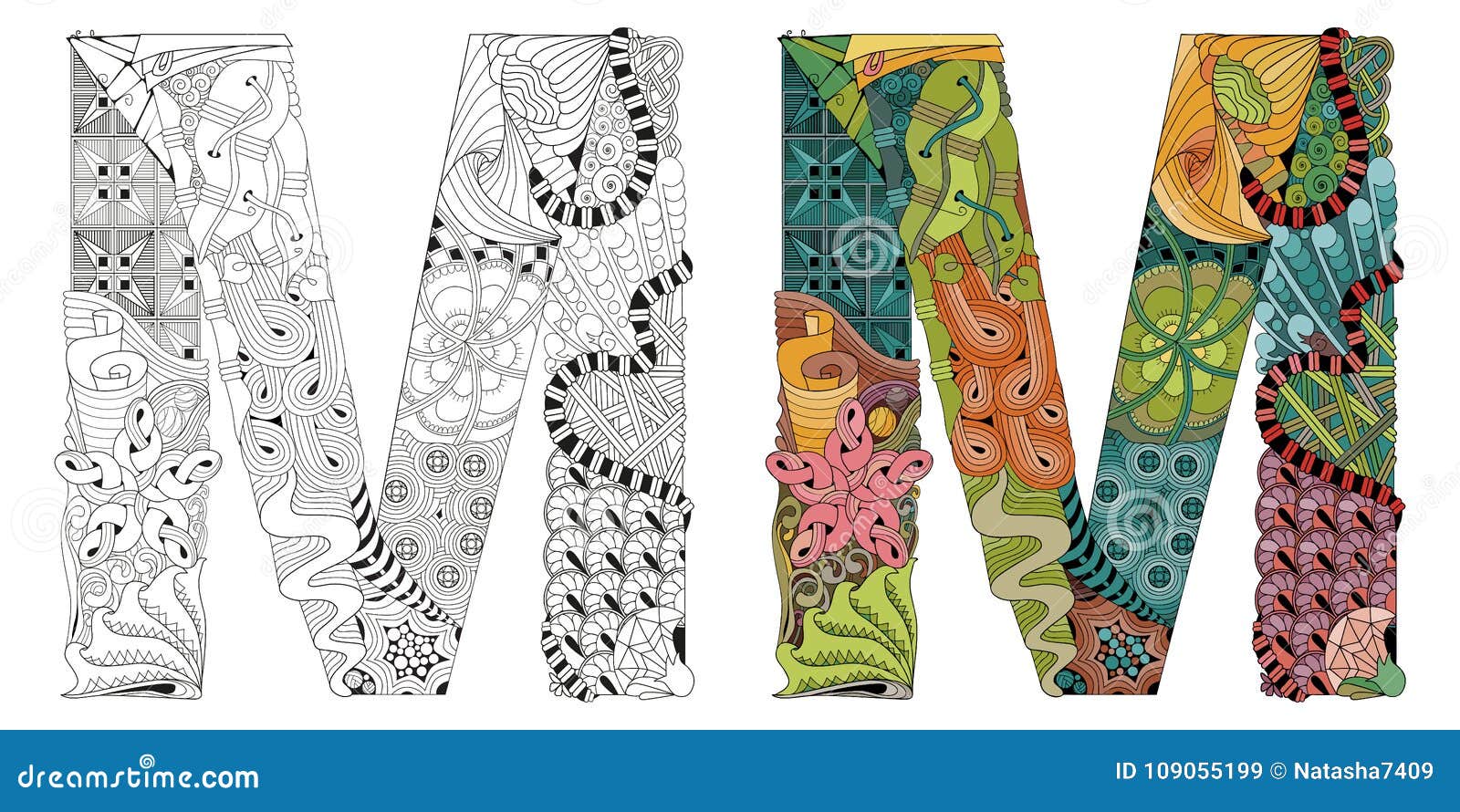 Letter M Zentangle for Coloring. Vector Decorative Object Stock Vector ...