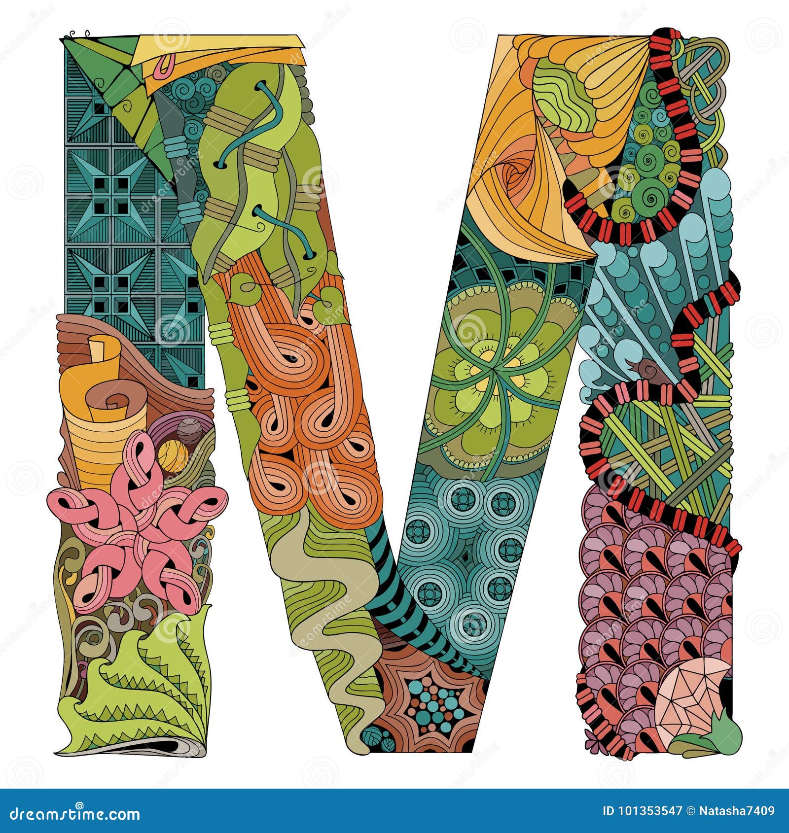 Letter M Zentangle. Vector Decorative Object Stock Vector ...