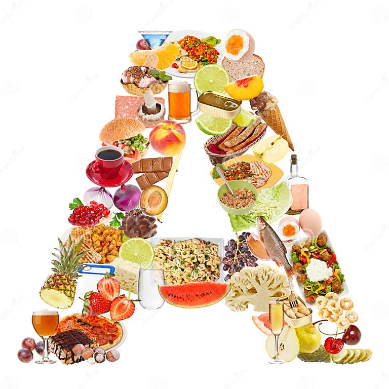 Letter a made of food stock image. Image of collage, collection - 26399655
